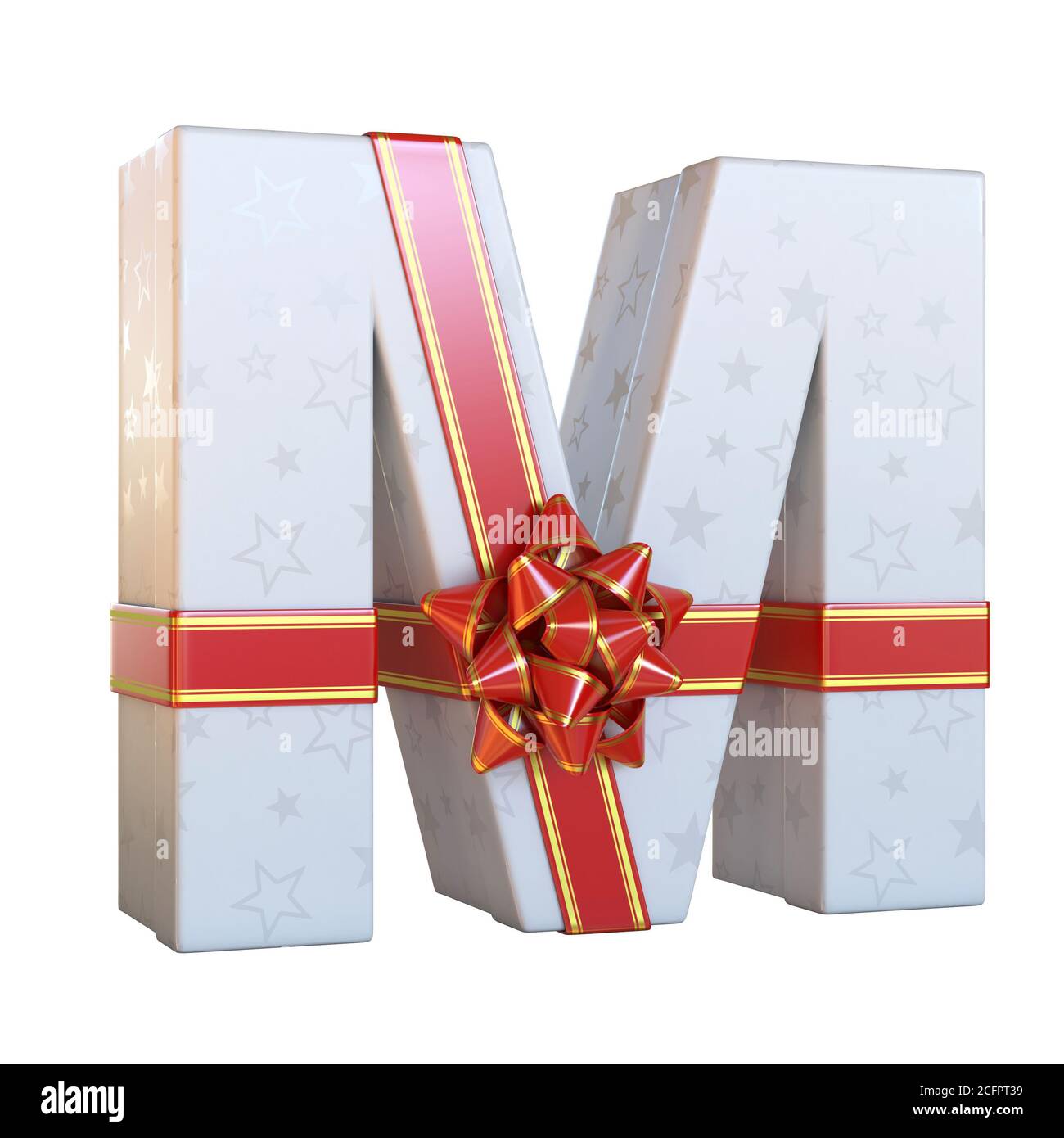 Gift box with red ribbon bow 3d font, present alphabet 3d rendering ...