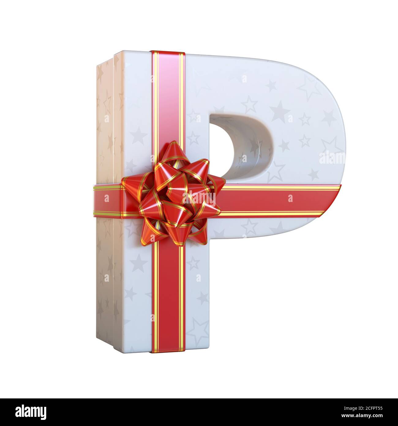 Gift box with red ribbon bow 3d font, present alphabet 3d rendering ...