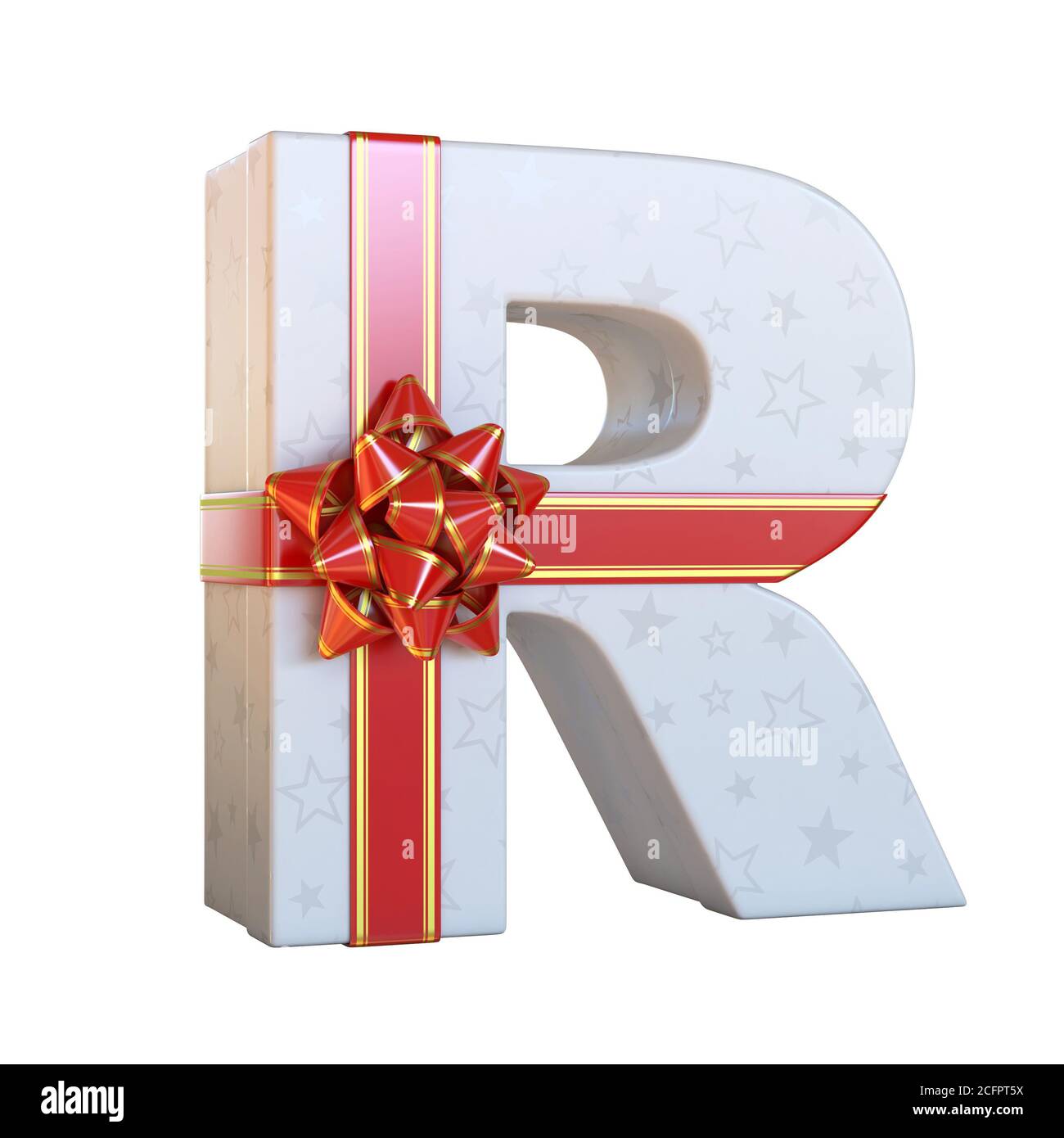 Gift box with red ribbon bow 3d font, present alphabet 3d rendering ...