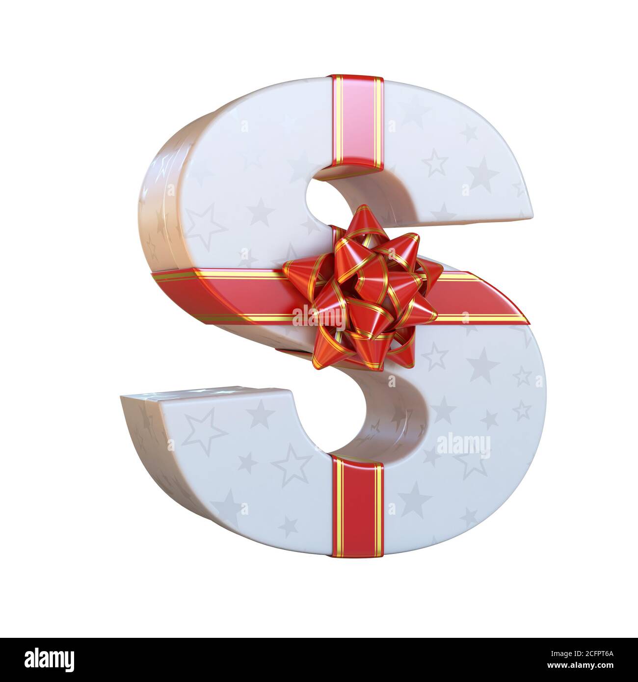Gift box with red ribbon bow 3d font, present alphabet 3d rendering ...