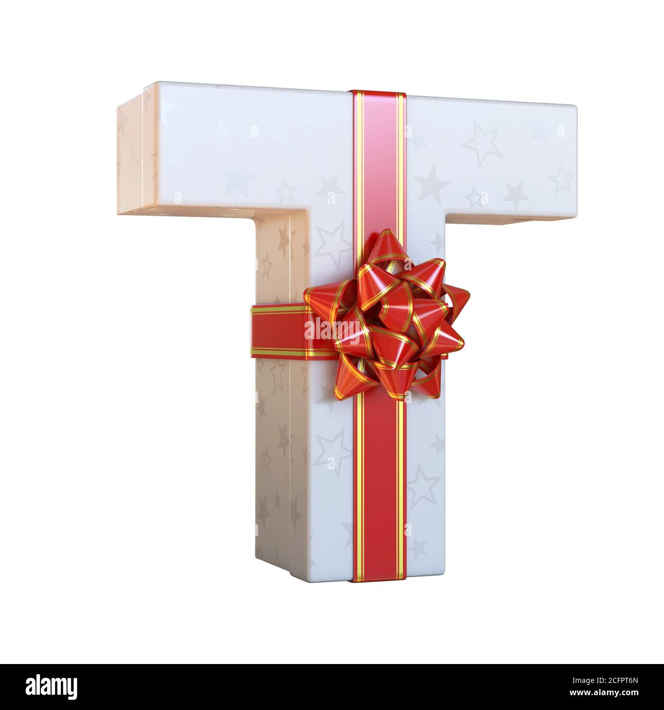 Gift box with red ribbon bow 3d font, present alphabet 3d rendering ...