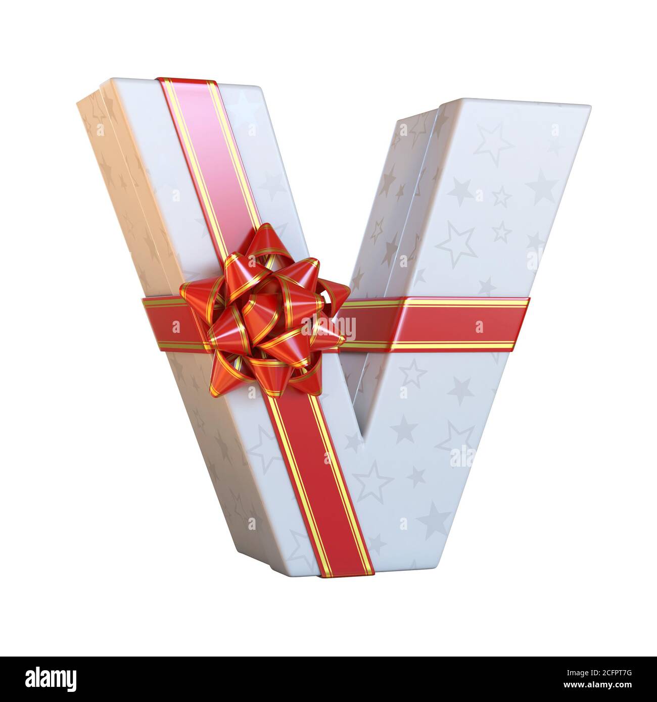 Gift box with red ribbon bow 3d font, present alphabet 3d rendering ...