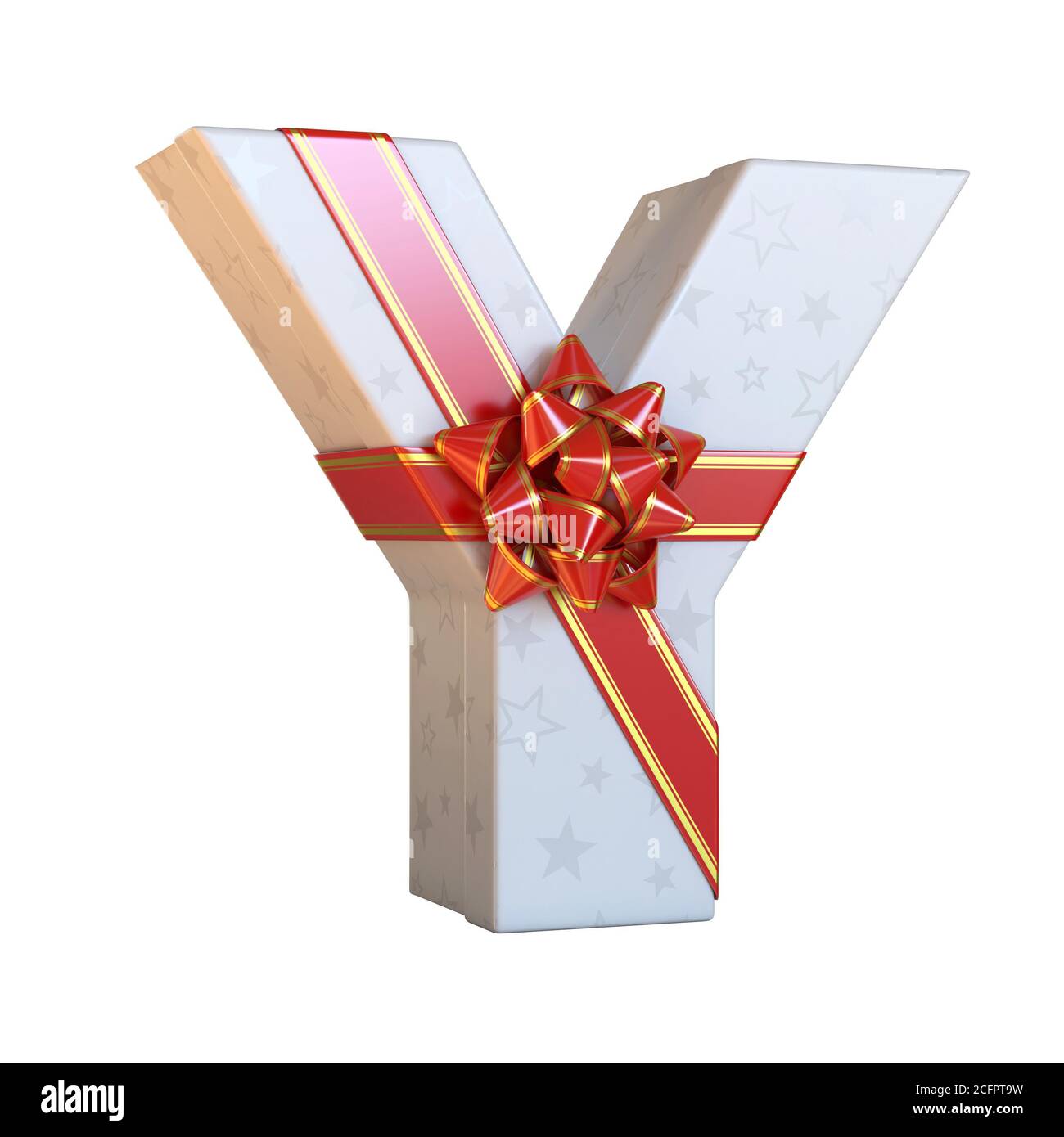 Gift box with red ribbon bow 3d font, present alphabet 3d rendering ...