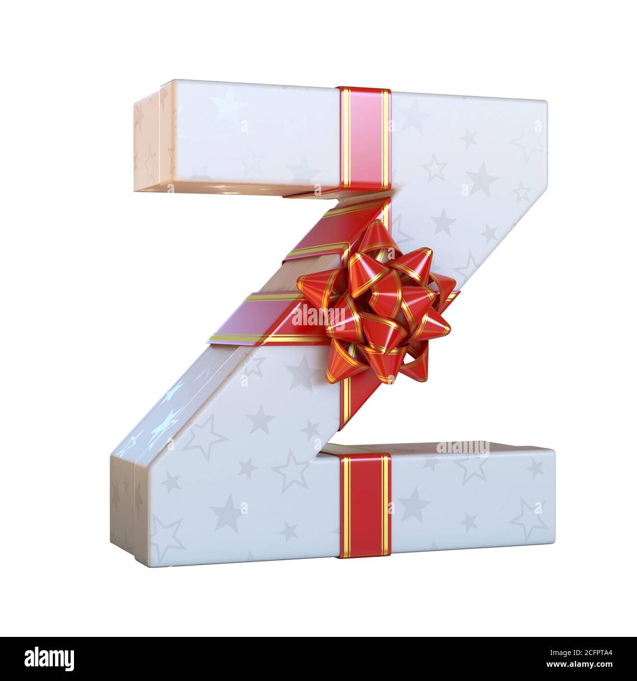 Gift box with red ribbon bow 3d font, present alphabet 3d rendering ...