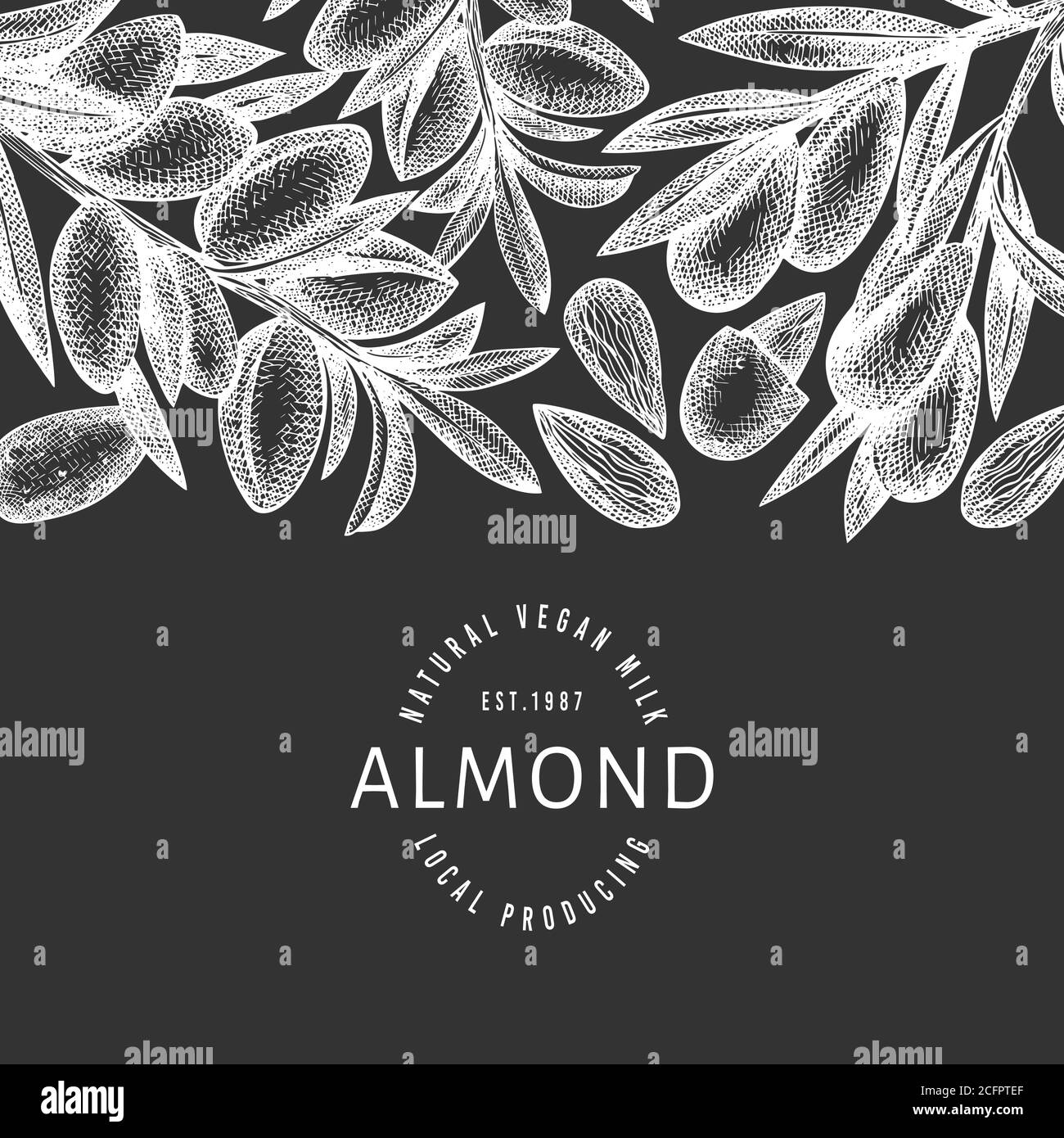 Hand drawn sketch almond design template. Organic food vector ...