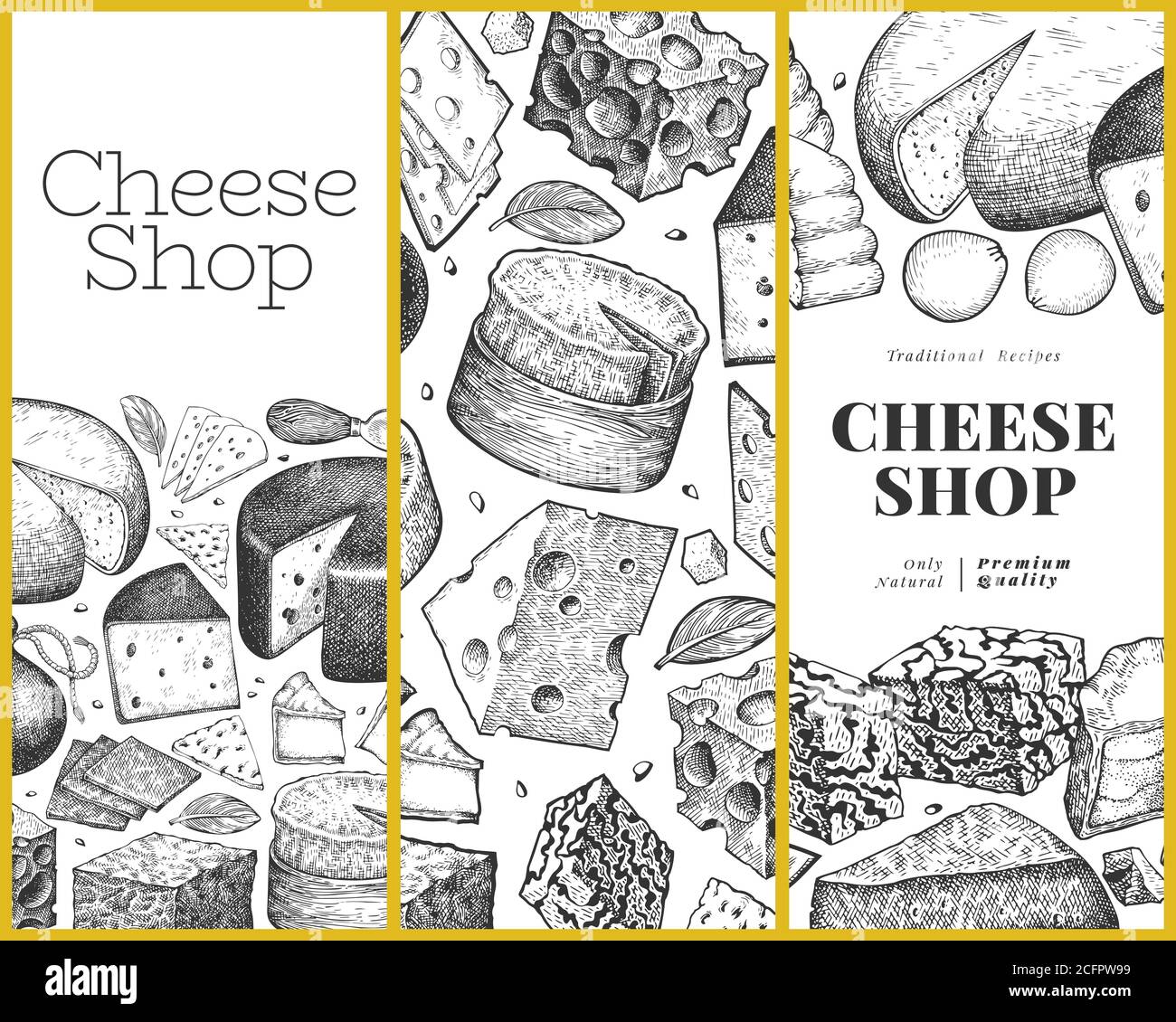 Cheese design template. Hand drawn vector dairy illustration. Engraved ...