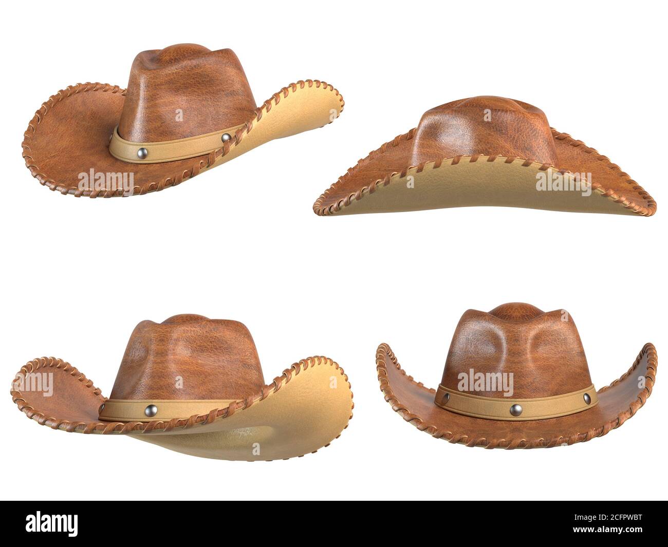 Cowboy hat isolated on white background, various views, 3d rendering ...