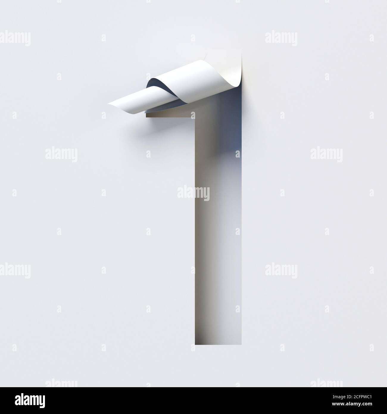 Cut out curled paper font 3d rendering number 1 Stock Photo - Alamy