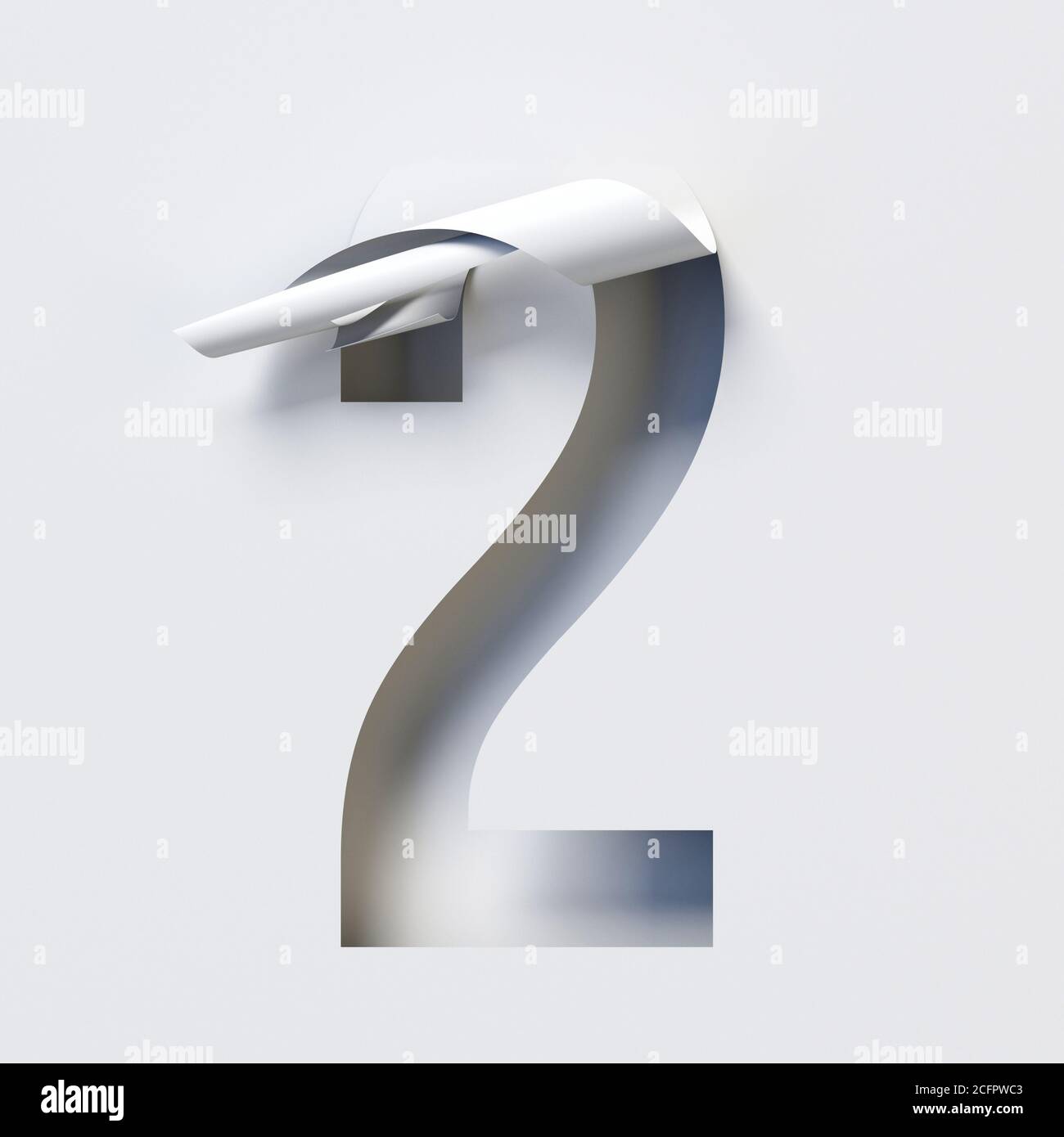 Cut out curled paper font 3d rendering number 2 Stock Photo - Alamy
