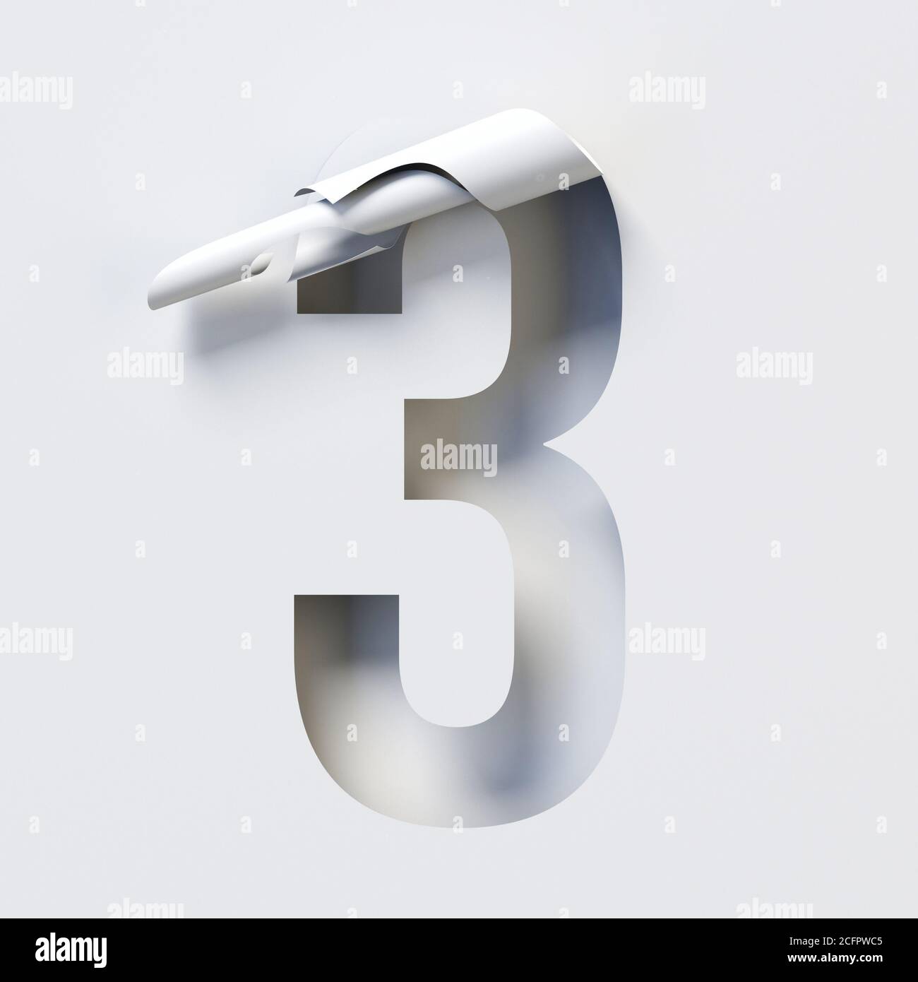 Cut out curled paper font 3d rendering number 3 Stock Photo - Alamy