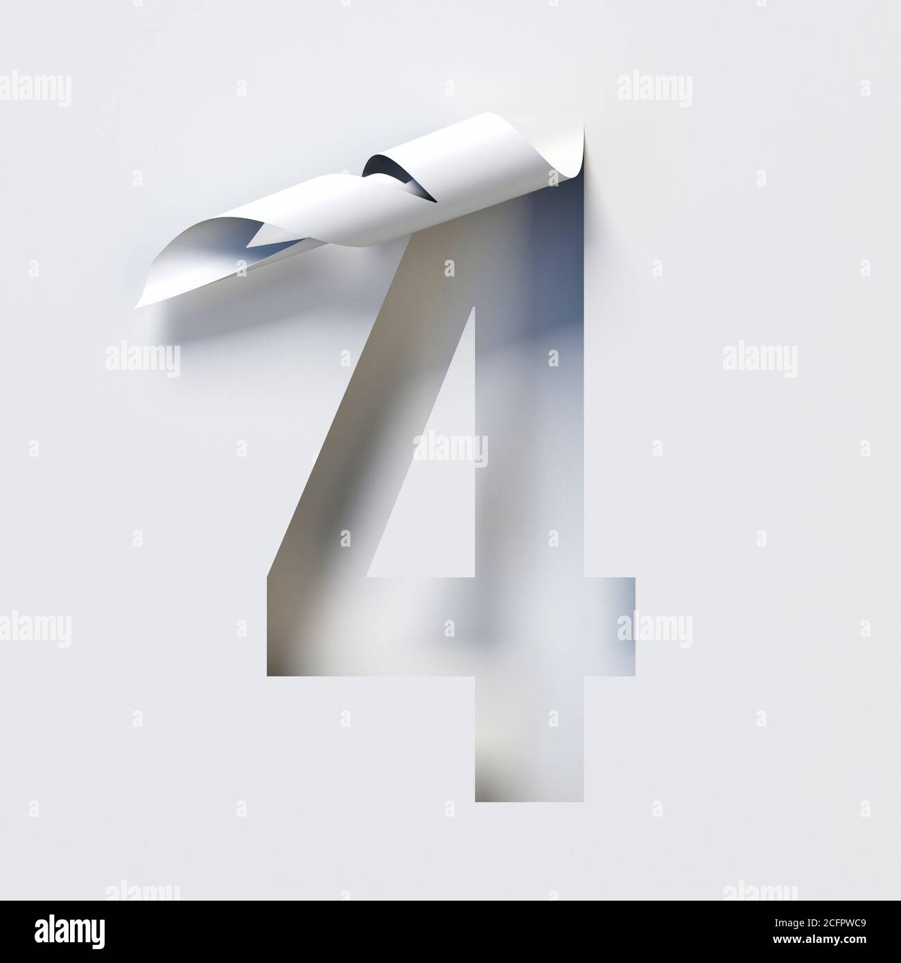 Cut out curled paper font 3d rendering number 4 Stock Photo - Alamy