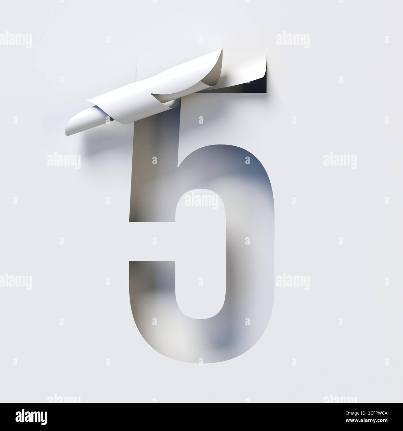 Cut out curled paper font 3d rendering number 5 Stock Photo - Alamy
