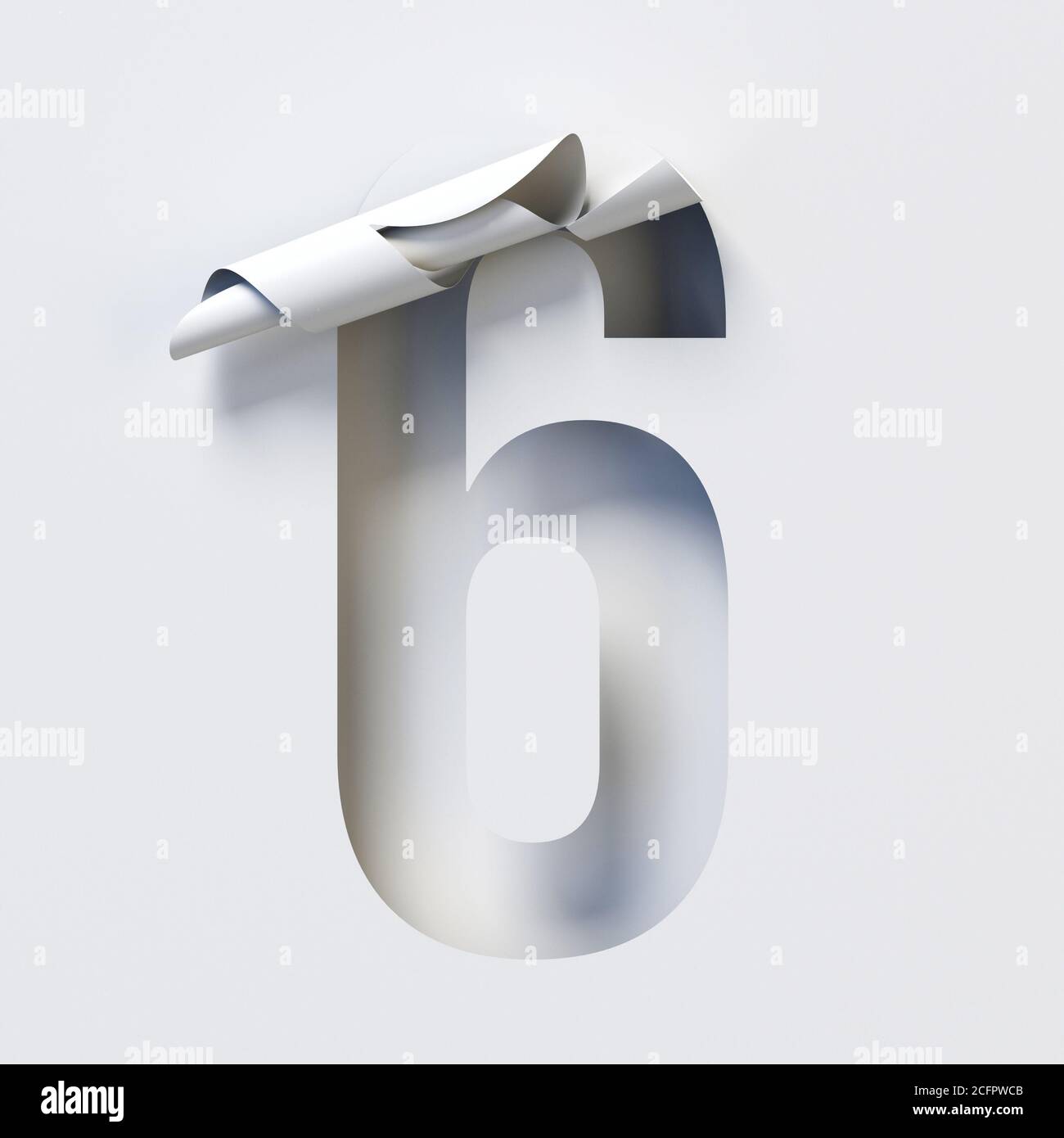 Cut out curled paper font 3d rendering number 6 Stock Photo - Alamy