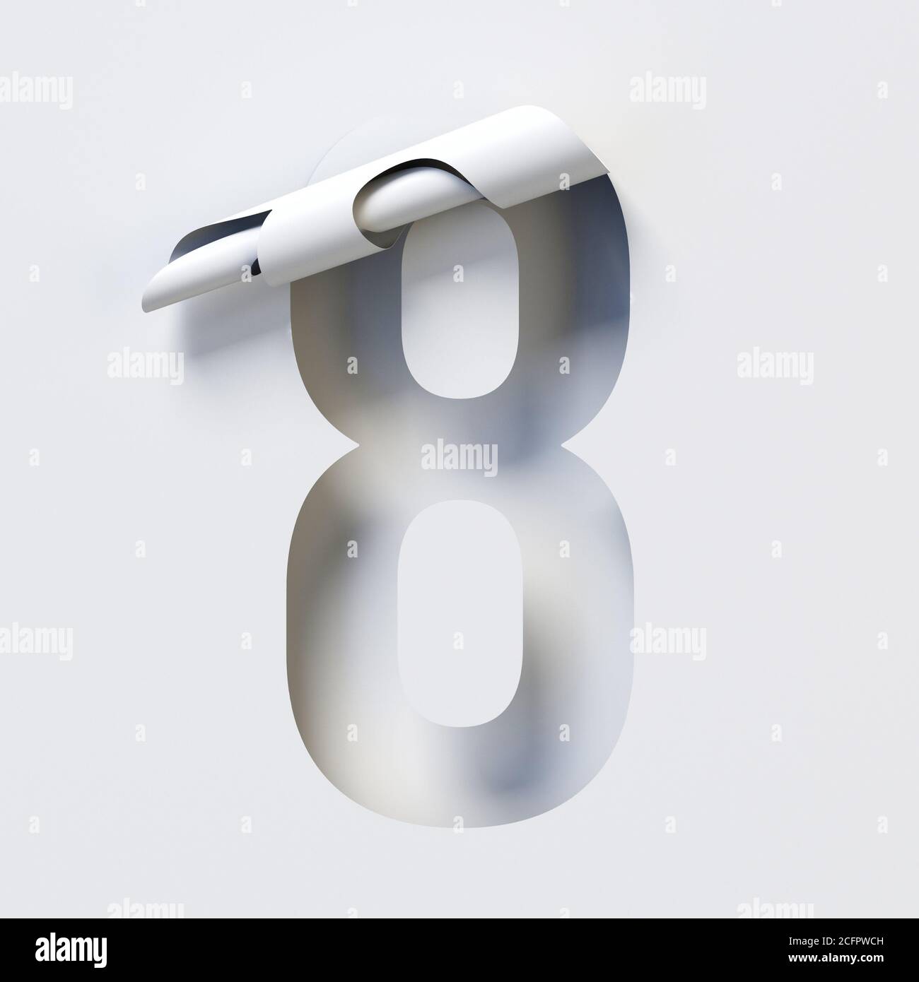 Cut out curled paper font 3d rendering number 8 Stock Photo - Alamy