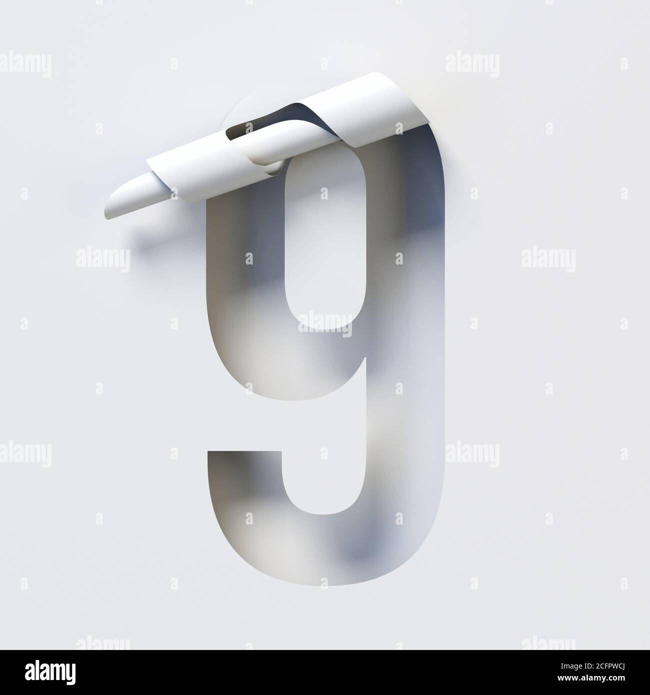 Cut out curled paper font 3d rendering number 9 Stock Photo - Alamy