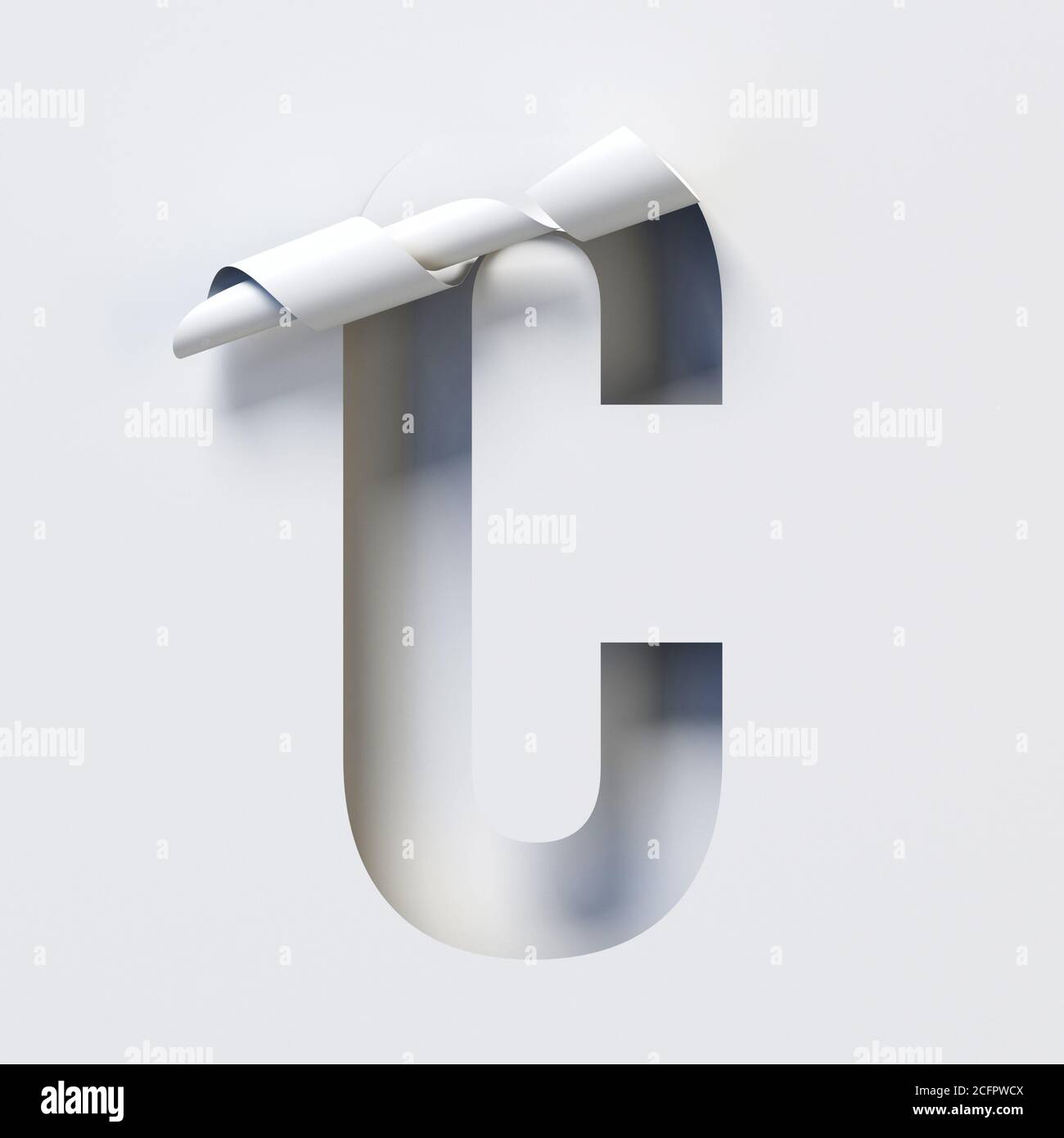 Cut out curled paper font 3d rendering letter C Stock Photo - Alamy