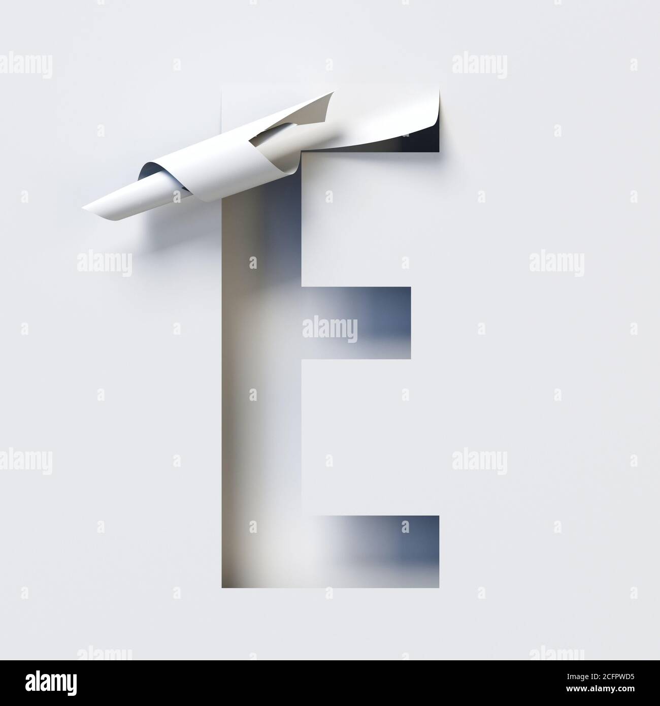 Cut out curled paper font 3d rendering letter E Stock Photo - Alamy