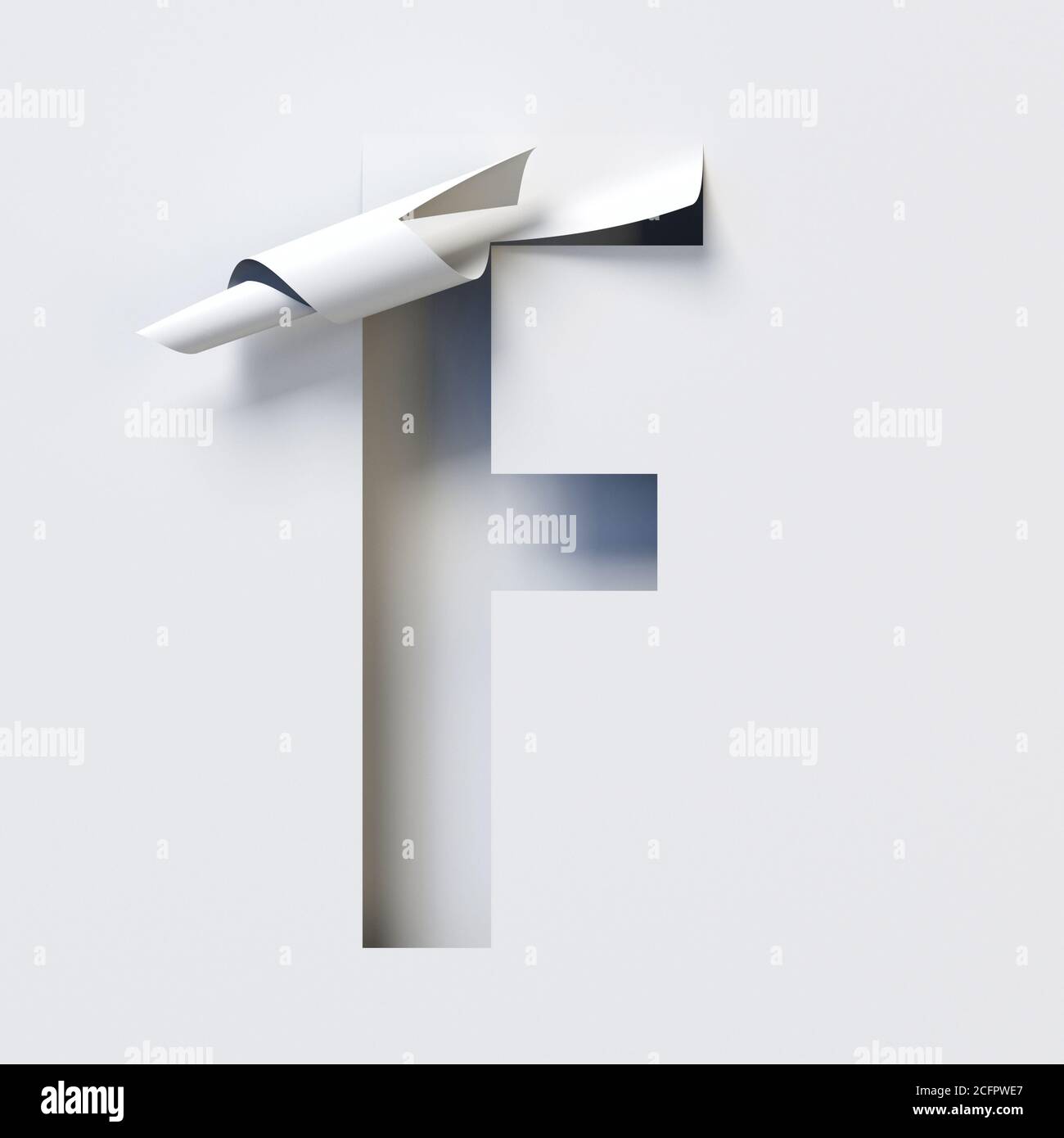 Cut out curled paper font 3d rendering letter F Stock Photo - Alamy