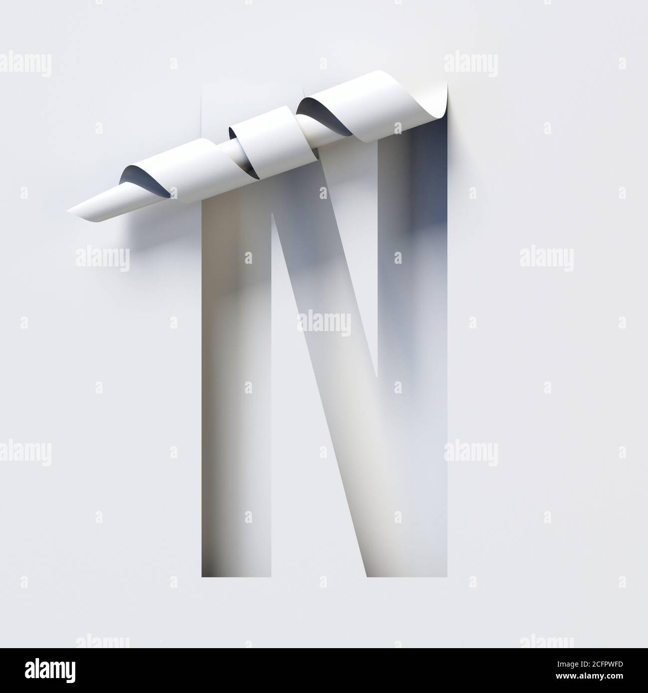 Cut out curled paper font 3d rendering letter N Stock Photo - Alamy