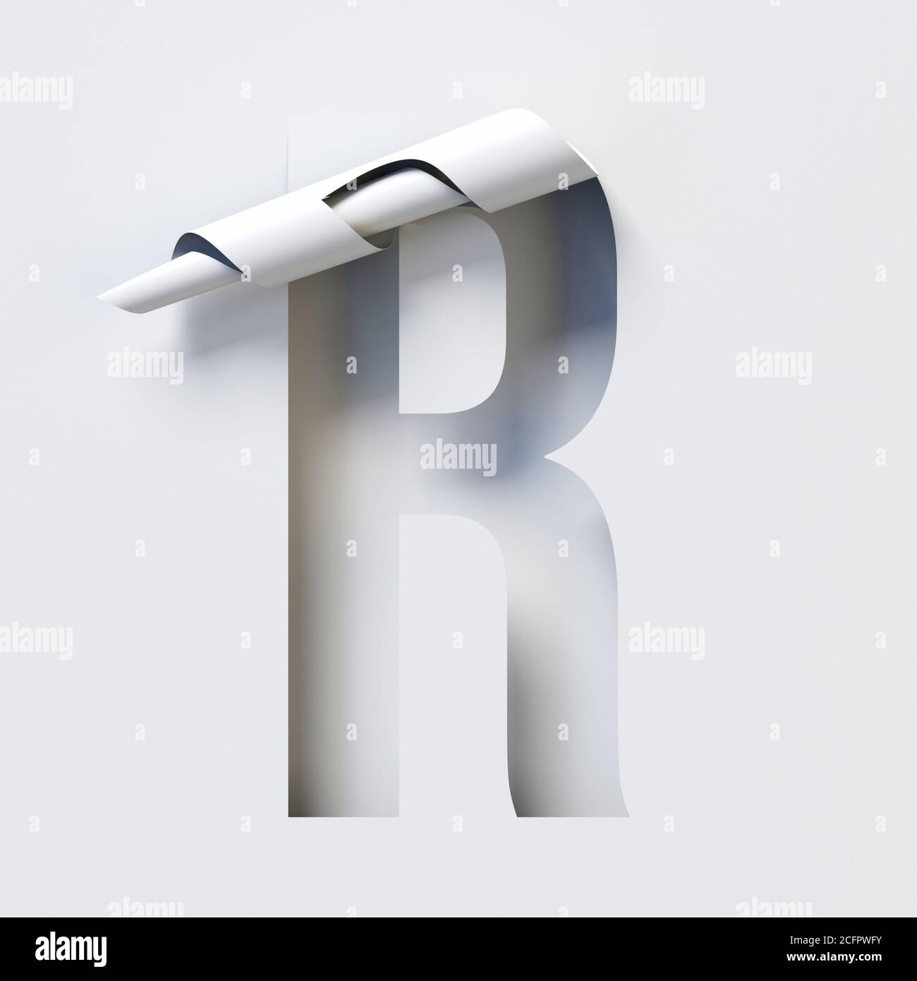 Cut out curled paper font 3d rendering letter R Stock Photo - Alamy