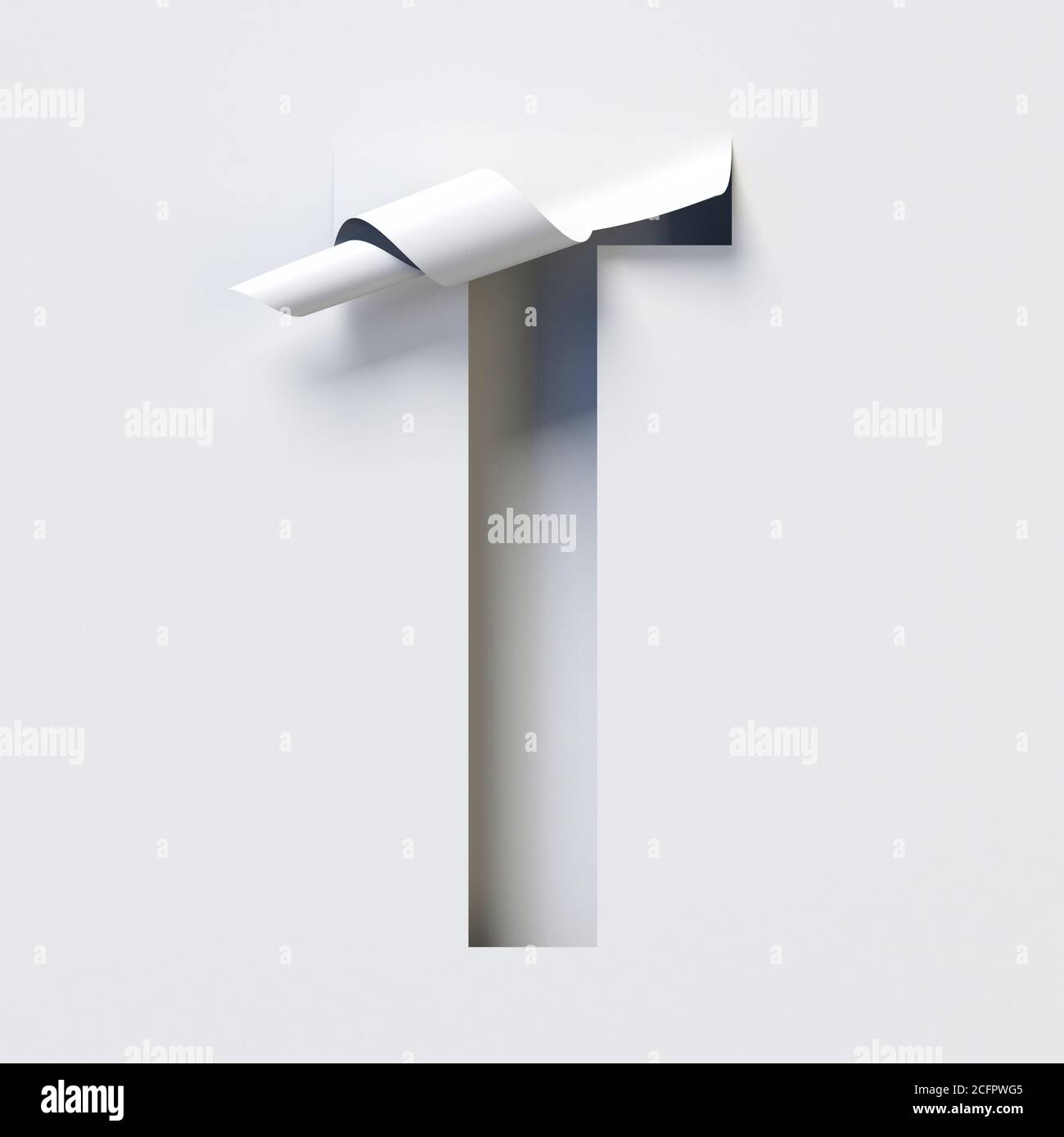 Cut out curled paper font 3d rendering letter T Stock Photo - Alamy