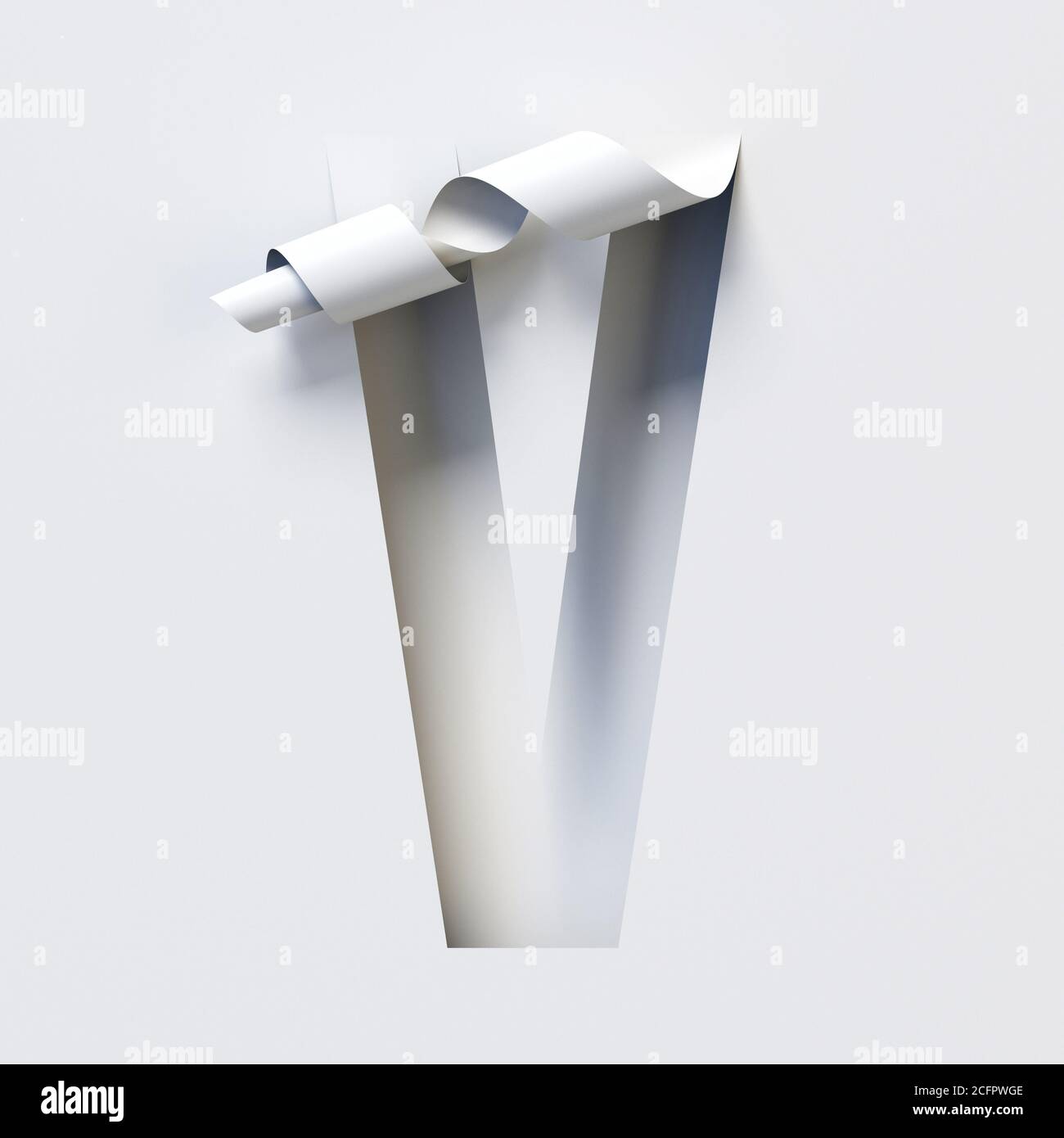 Cut out curled paper font 3d rendering letter V Stock Photo - Alamy