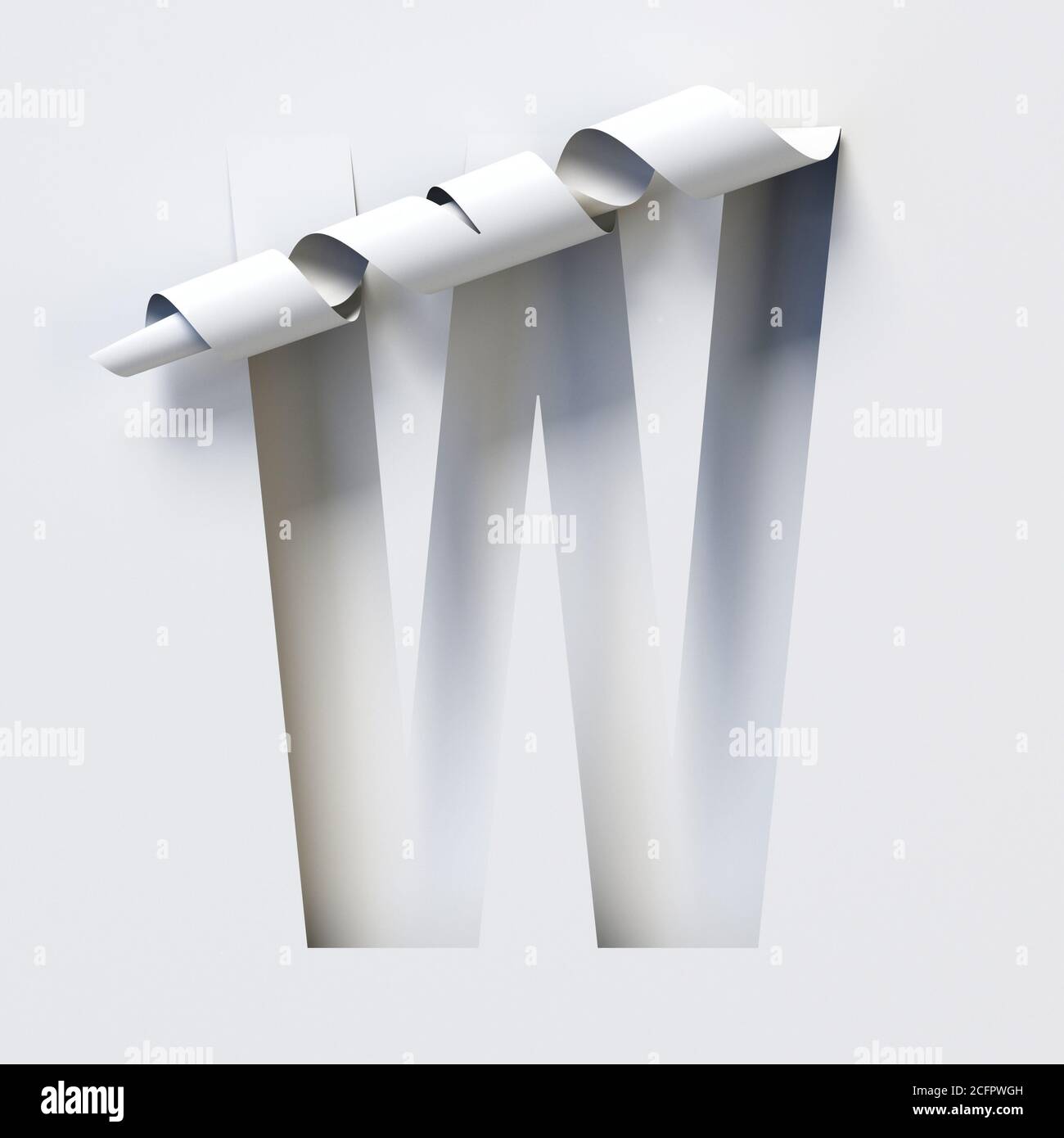 Cut out curled paper font 3d rendering letter W Stock Photo - Alamy
