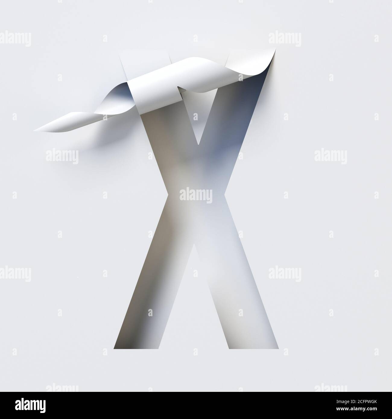 Cut out curled paper font 3d rendering letter X Stock Photo - Alamy