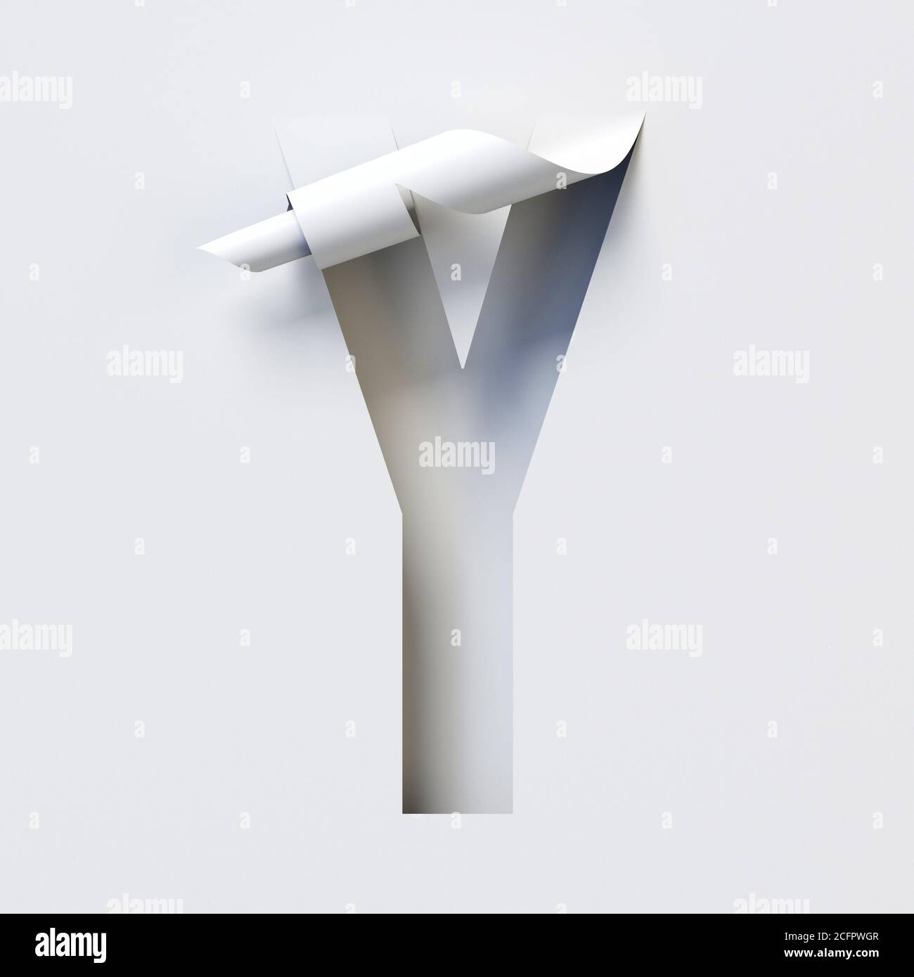 Cut out curled paper font 3d rendering letter Y Stock Photo - Alamy