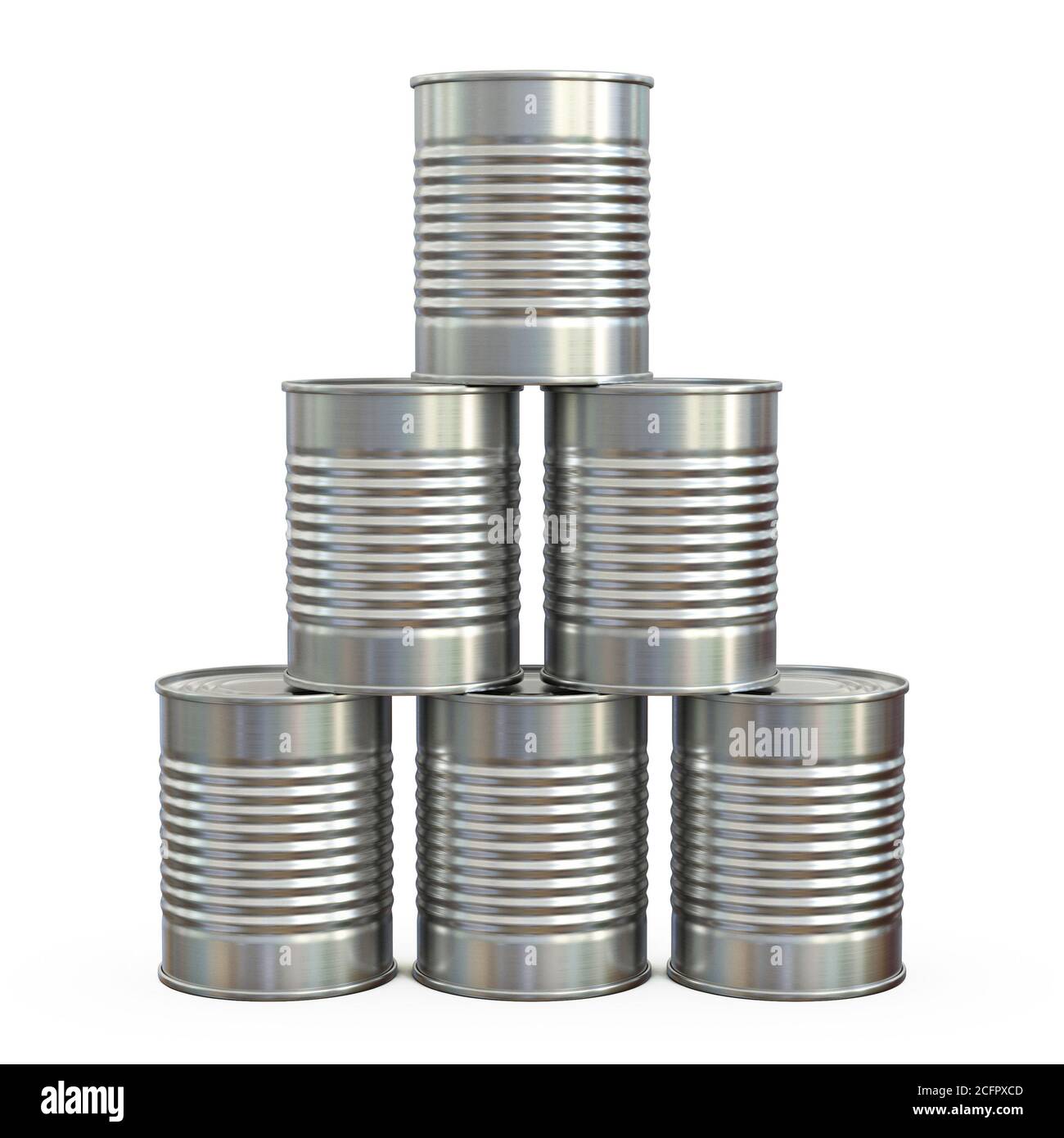 Tin can stack, tin can pyramid isolated on white background 3d ...