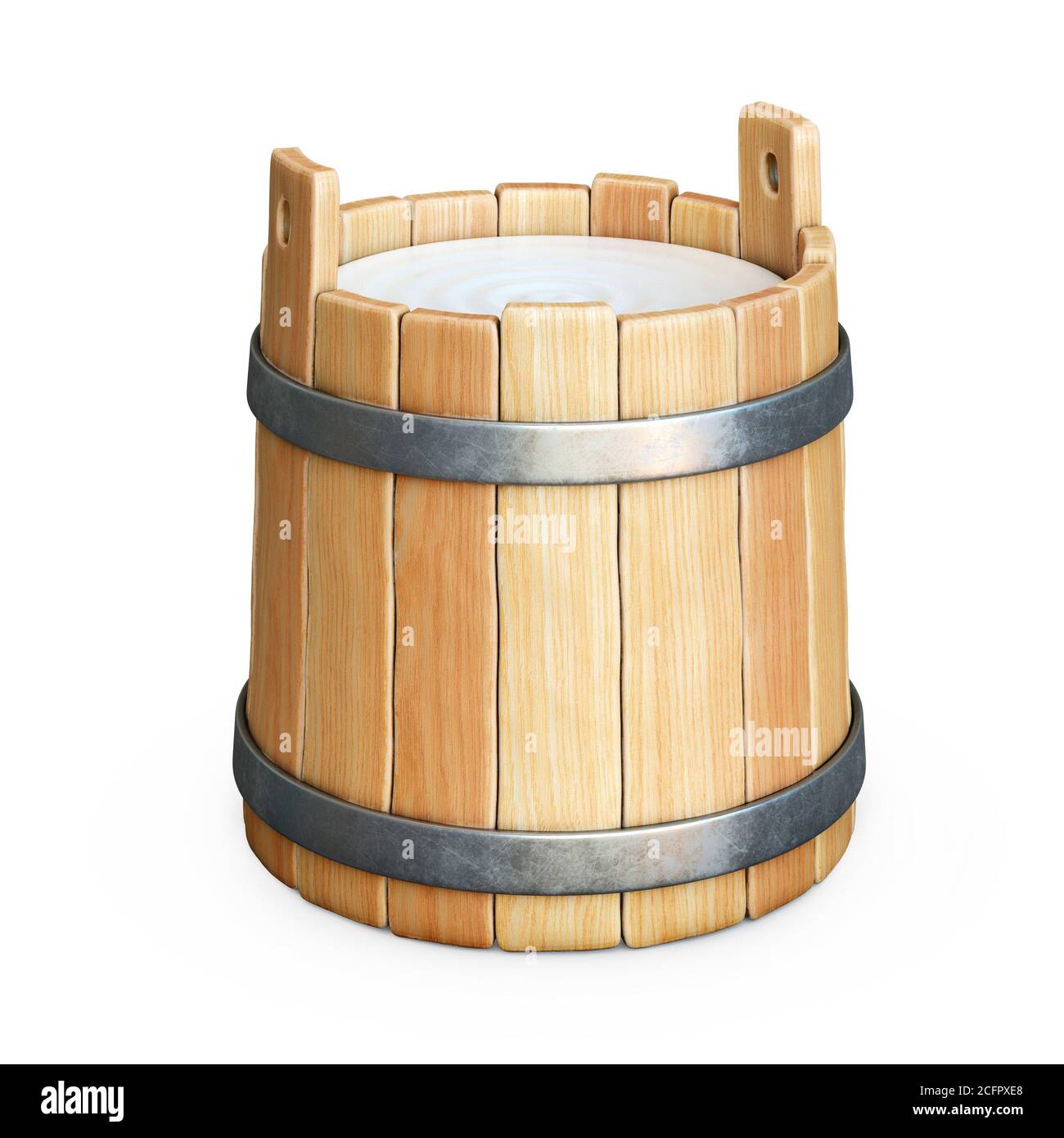 Wooden bucket with milk isolated on white background 3d illustration ...
