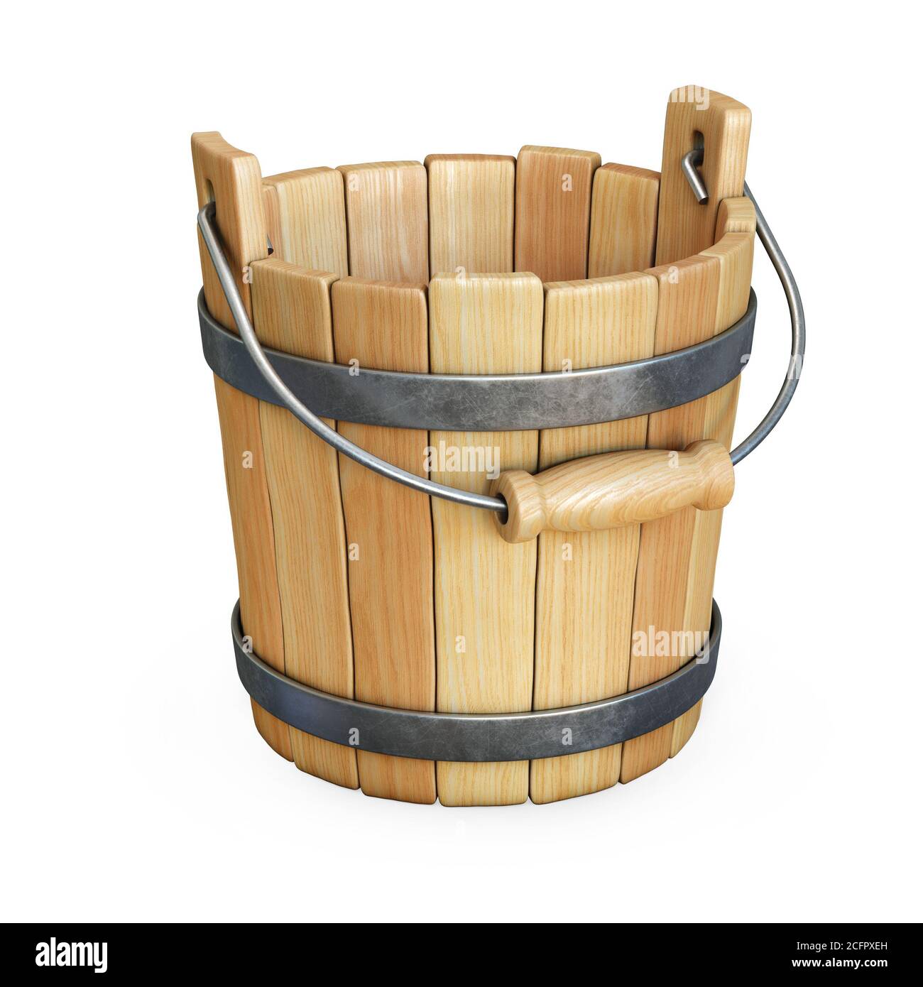 Wooden bucket isolated on white background 3d rendering Stock Photo - Alamy
