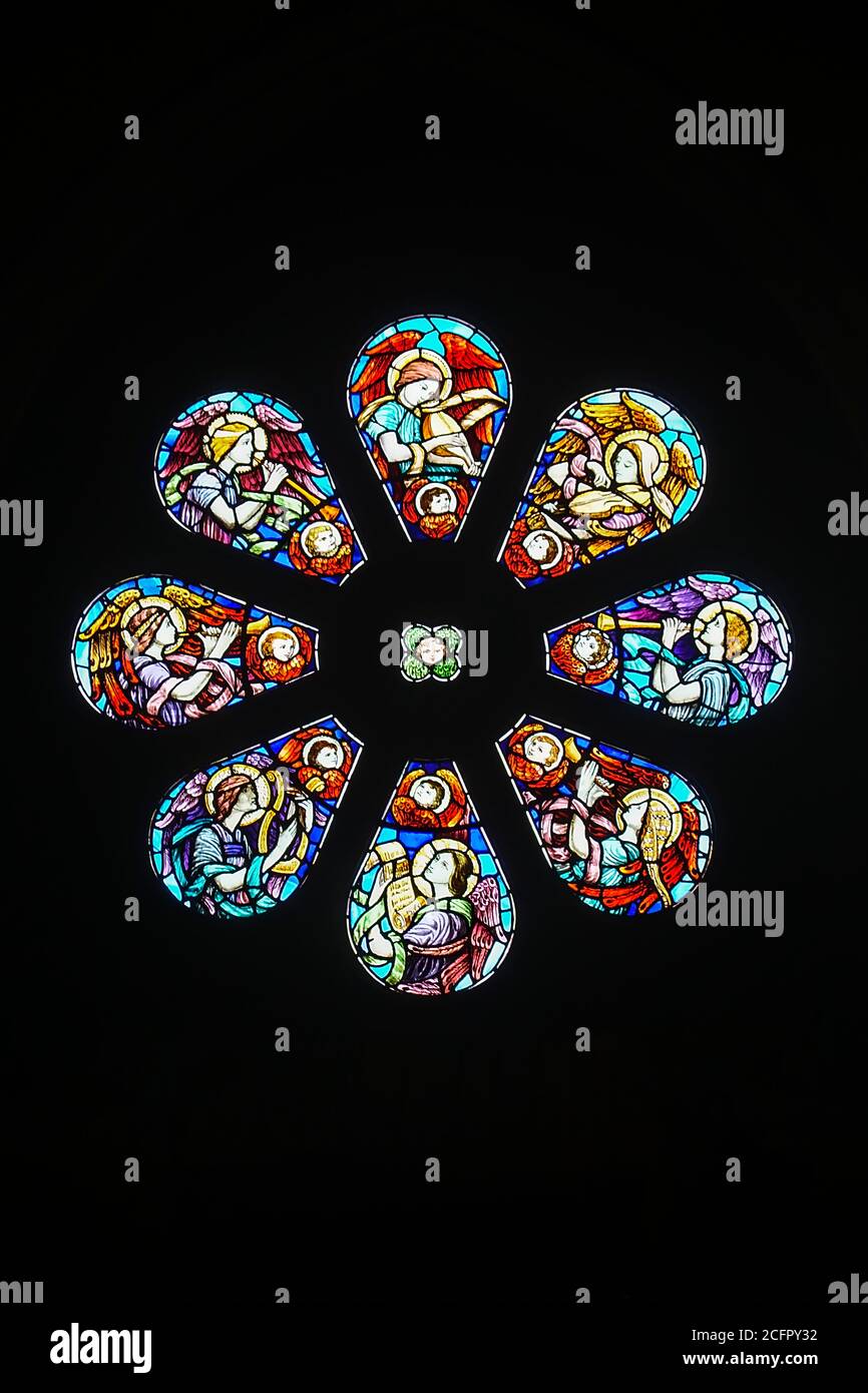 Striking inside-view of sacral stained glass in St. Patrick's Catholic ...
