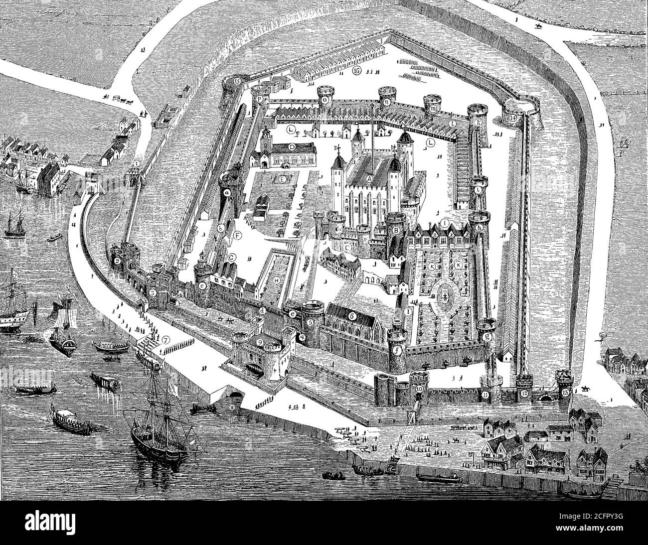 The Tower of London, England, at the time of Queen Elizabeth, about ...