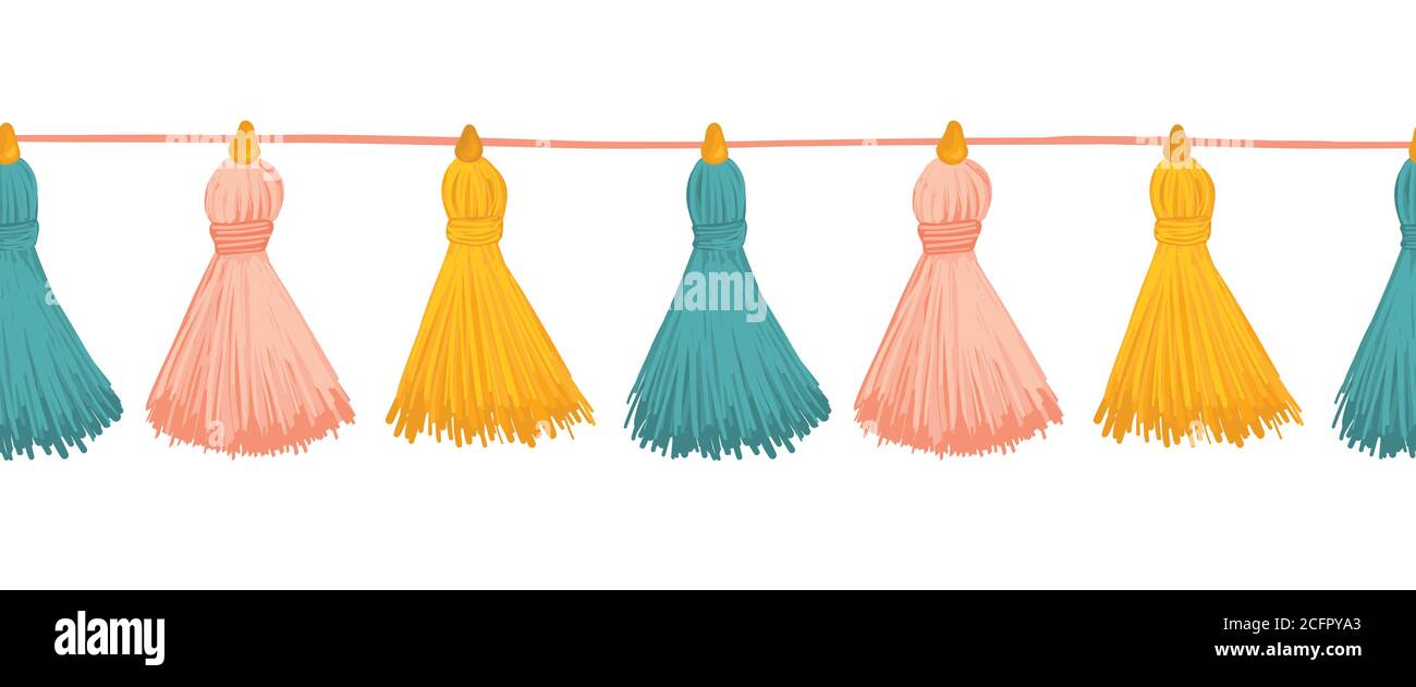 Tassels seamless vector border. Colorful decorative tassels horizontal ...
