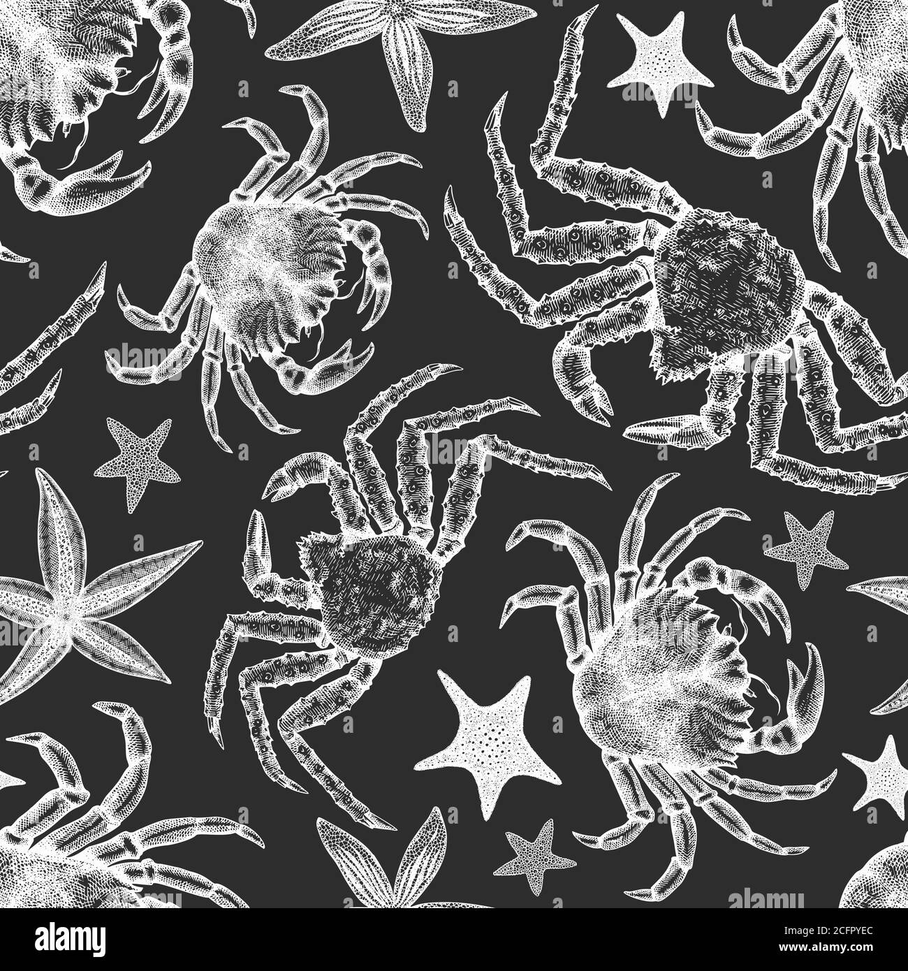 Seafood seamless pattern. Hand drawn vector seafood illustration on ...