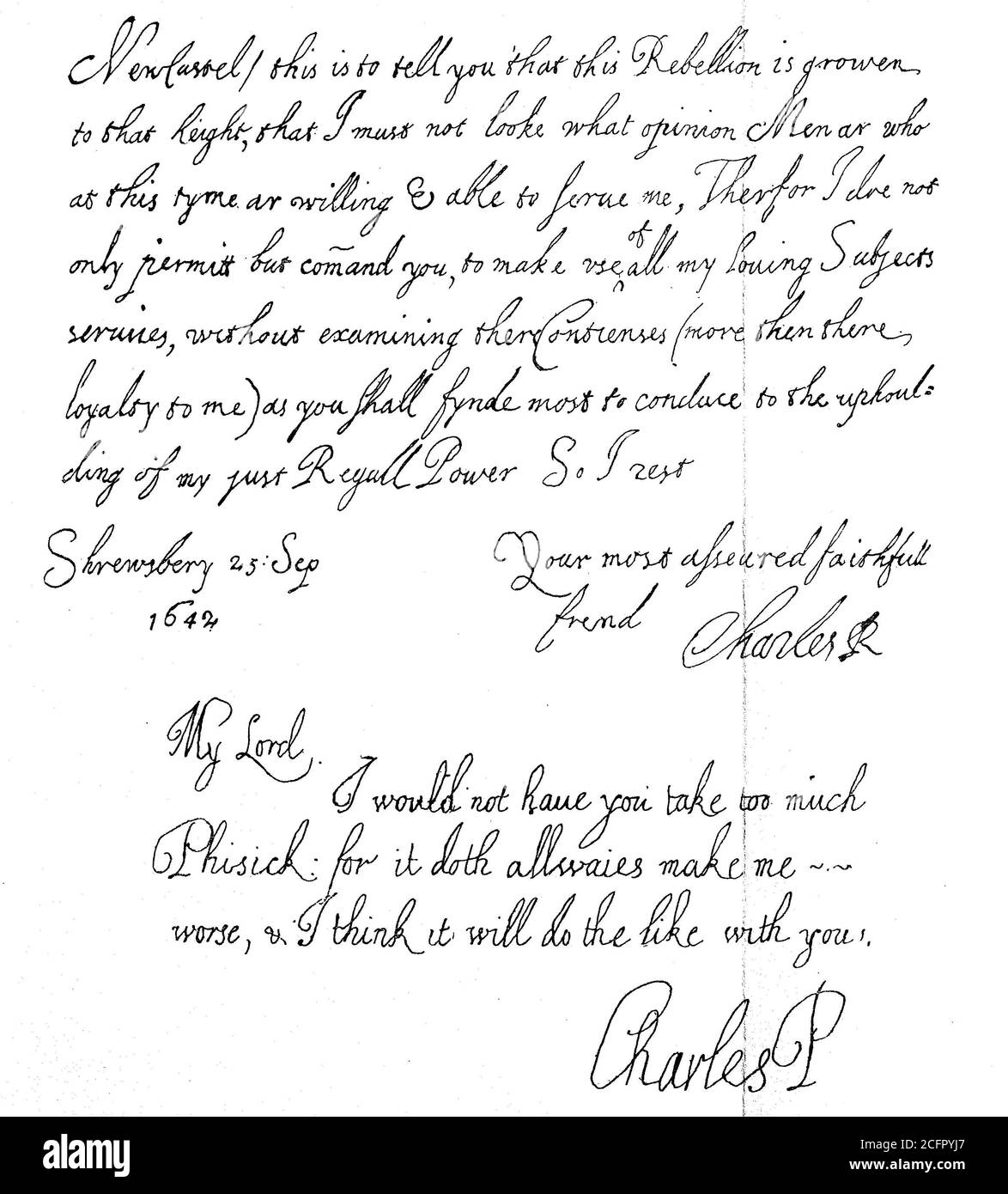 A letter from King Charles I of Great Britain, from September 25, 1642 ...