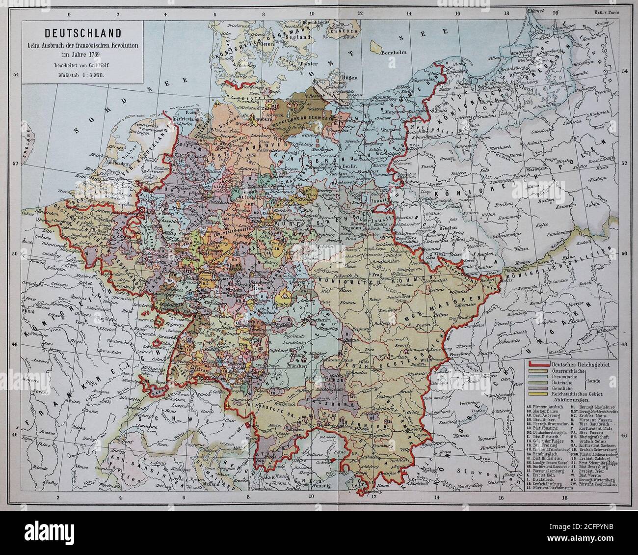 Map of Germany at the outbreak of the French Revolution in 1789 ...