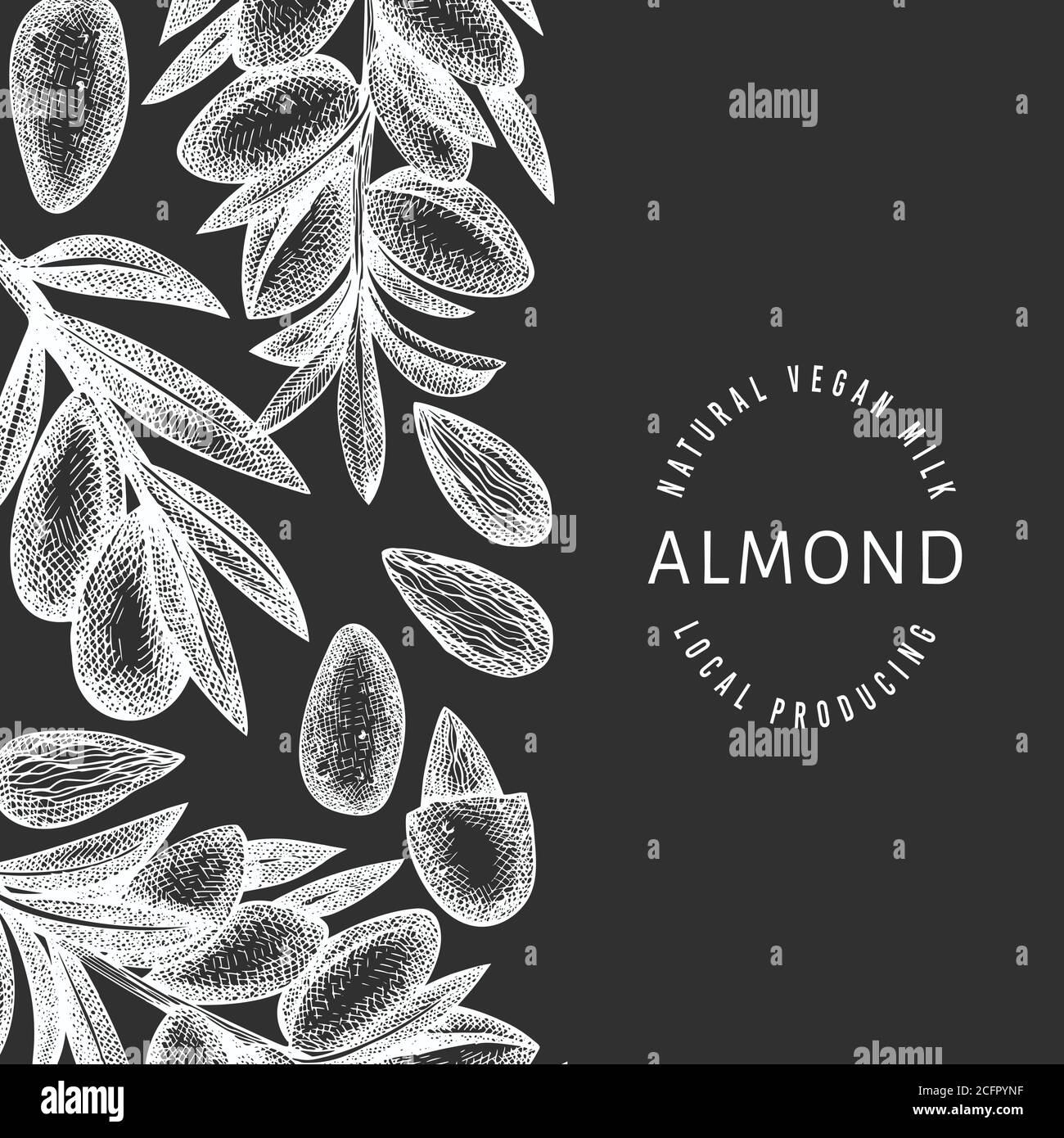 Hand drawn sketch almond design template. Organic food vector ...