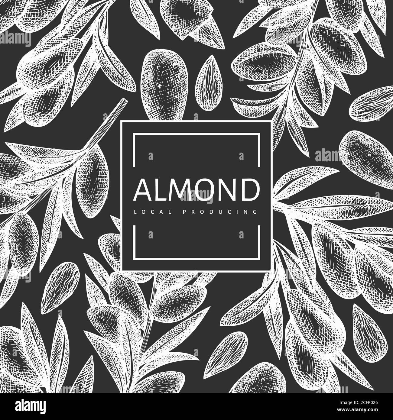 Hand drawn sketch almond design template. Organic food vector ...