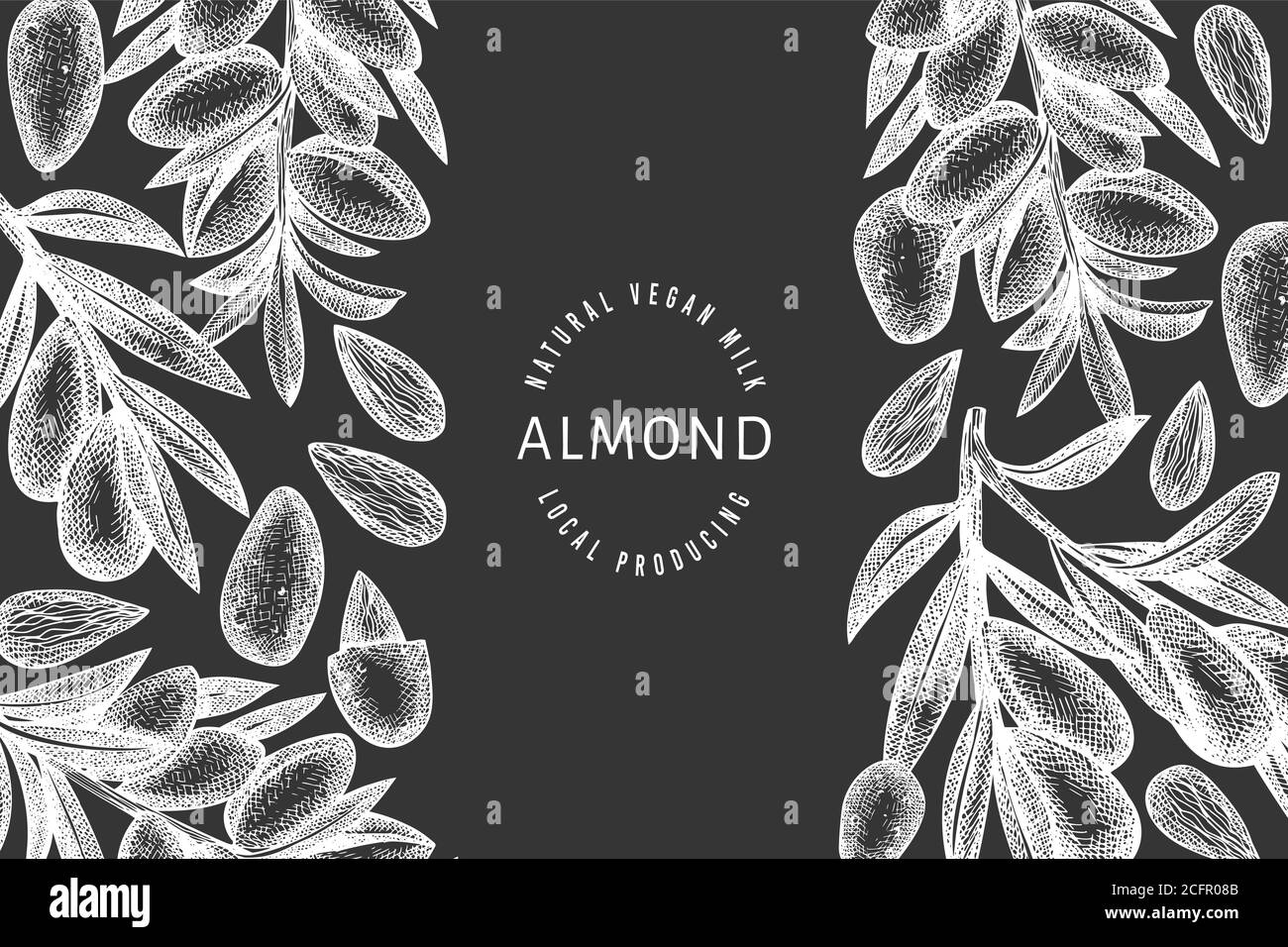 Hand drawn sketch almond design template. Organic food vector ...