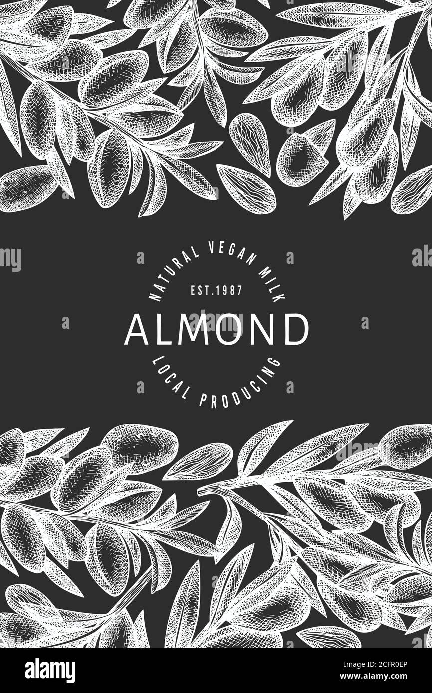 Hand drawn sketch almond design template. Organic food vector ...