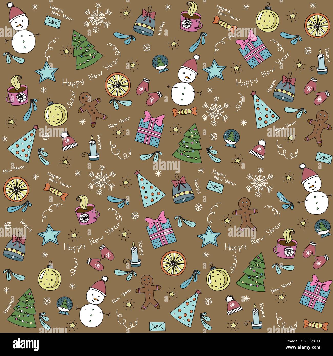 Christmas icons seamless pattern, Happy Winter Holiday tile background ...