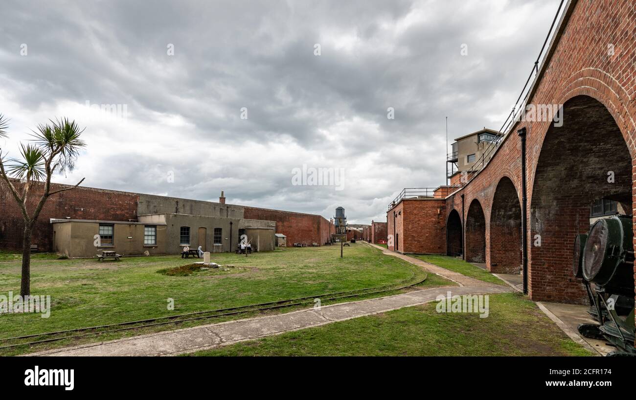 Abandoned military buildings at Hurst Castle in Hampshire, UK Stock ...