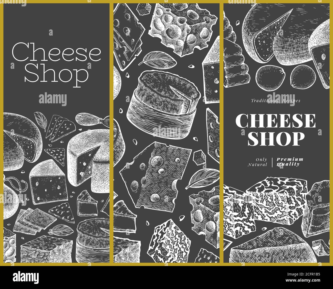 Cheese design template. Hand drawn vector dairy illustration on chalk ...