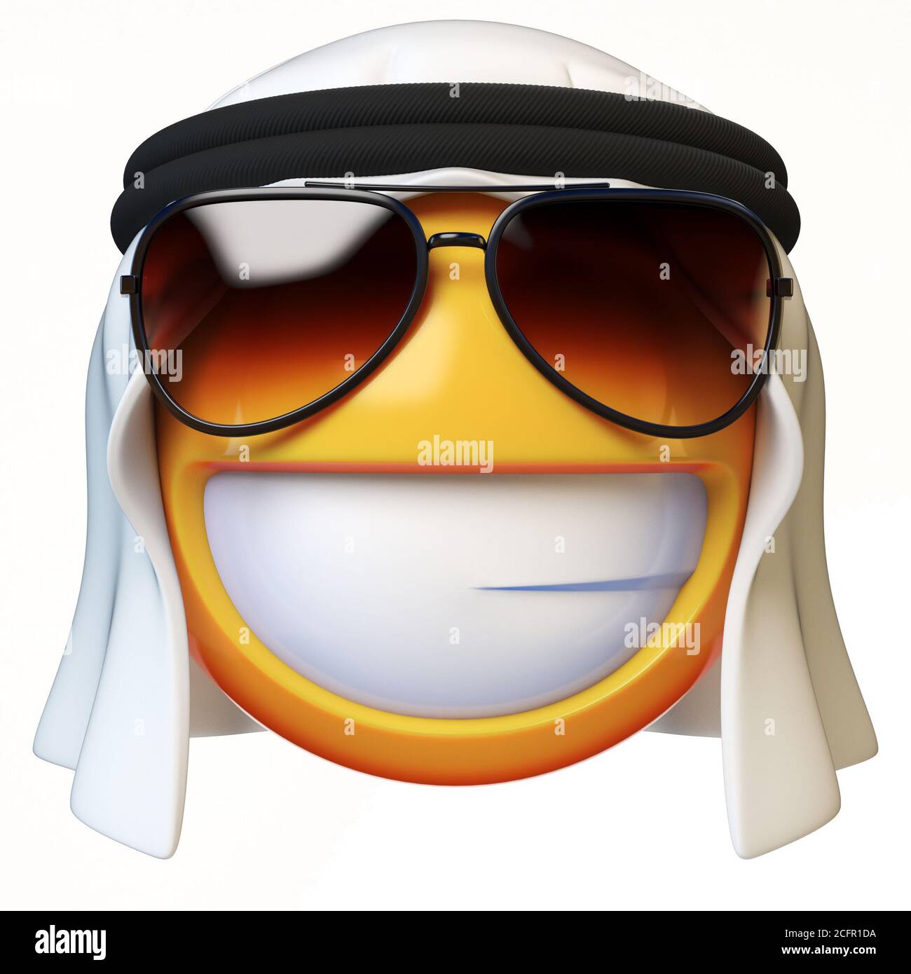 Cool Arab emoji isolated on white background, smiling Arabian emoticon ...