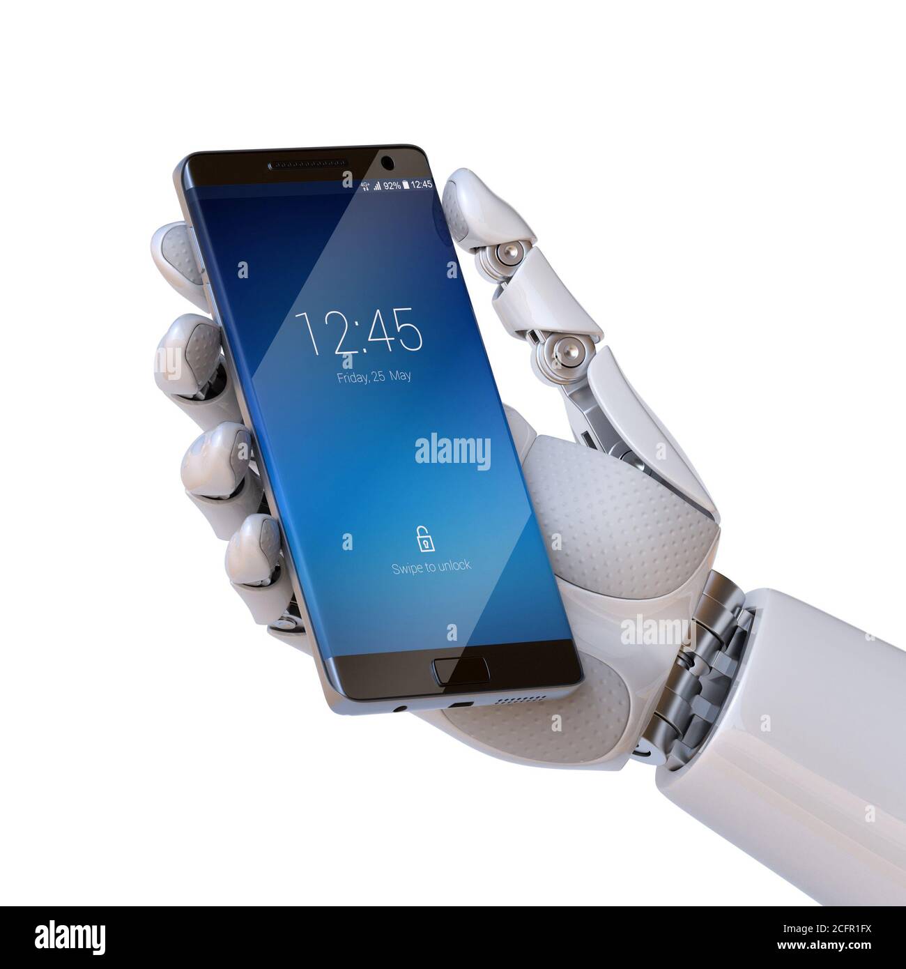 Robot hand holding smart phone 3d rendering Stock Photo - Alamy