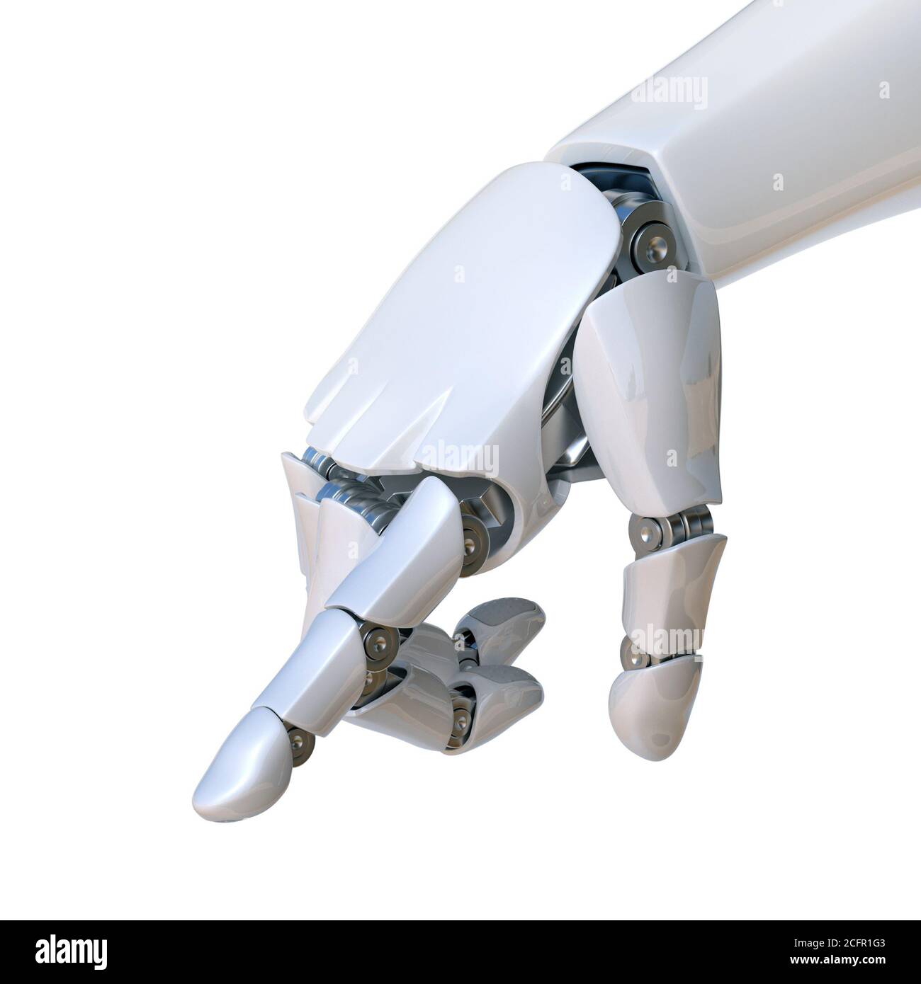 Robot hand pointing index finger, touching gesture 3d rendering Stock ...