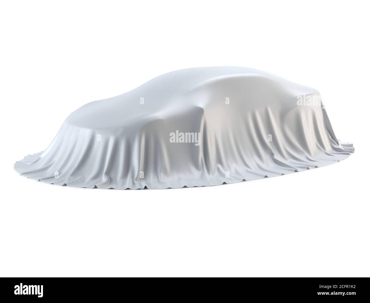 New car presentation, model reveal, hidden under white sheet, isolated ...