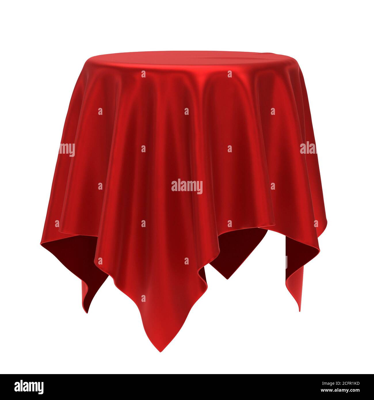 Drapery covering round shape, red velvet cover isolated on white ...